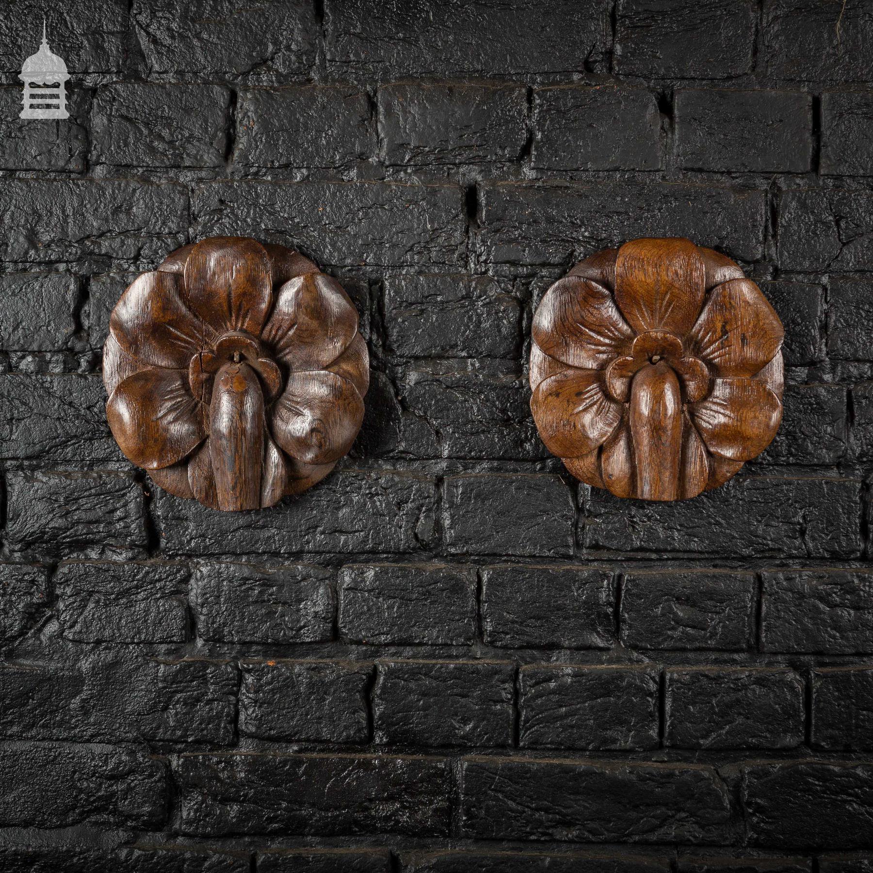 Pair of Early Oak Floral Petal Carvings | Norfolk Reclamation