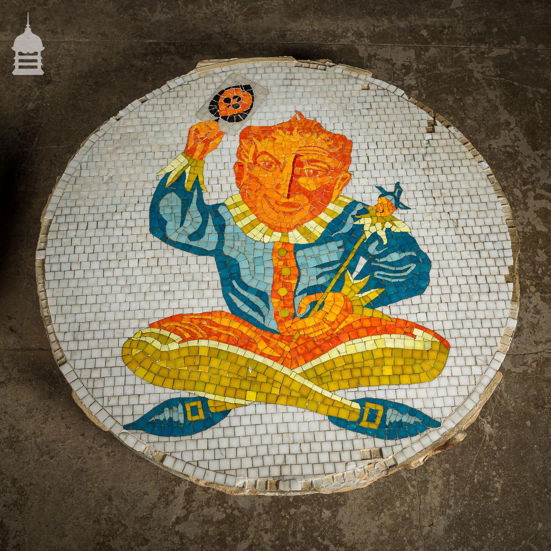 Pair of Circular Floor Mosaics with Colourful Joker Designs | Norfolk ...