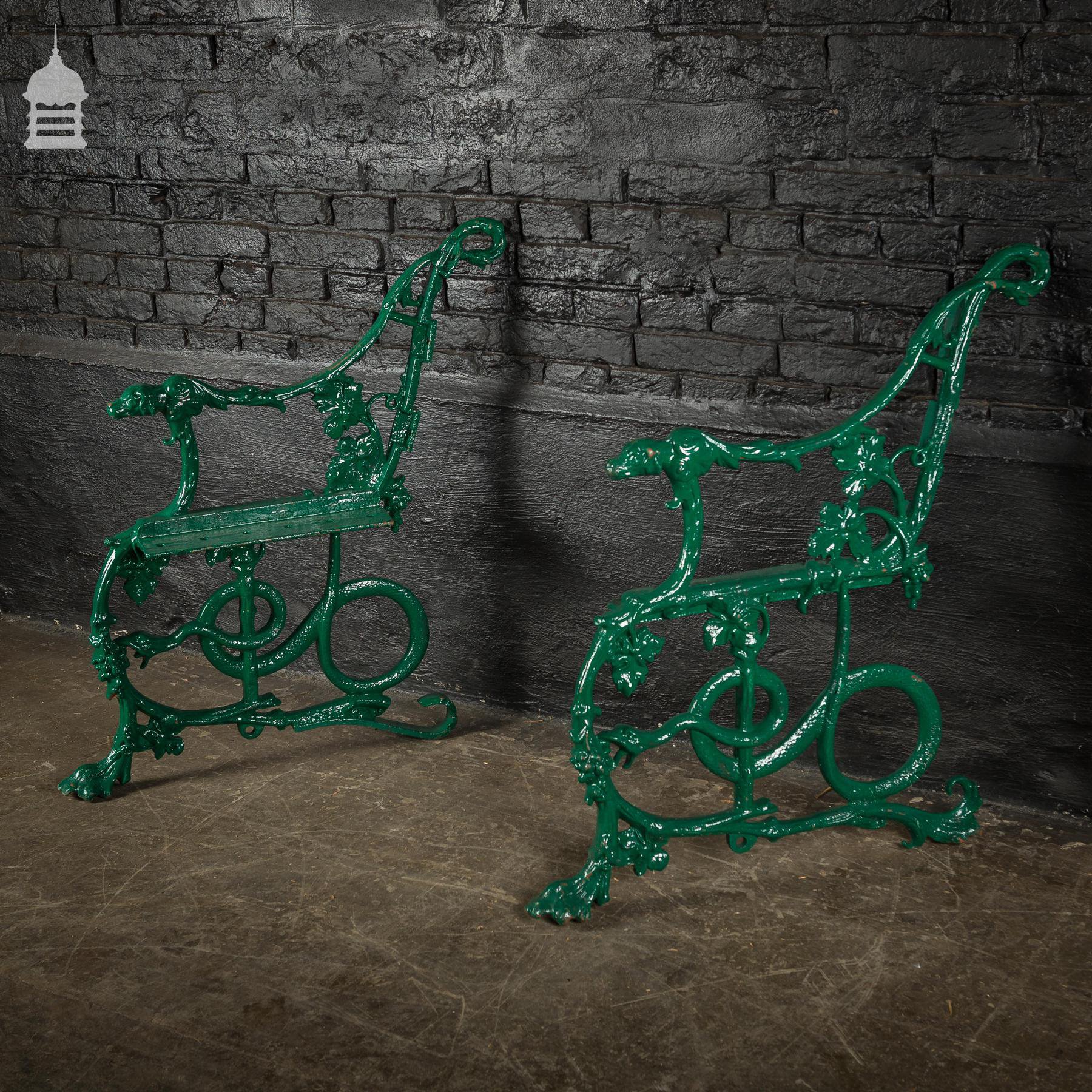Pair of Green Coalbrookdale Design Cast Iron Bench Ends with Hound and ...