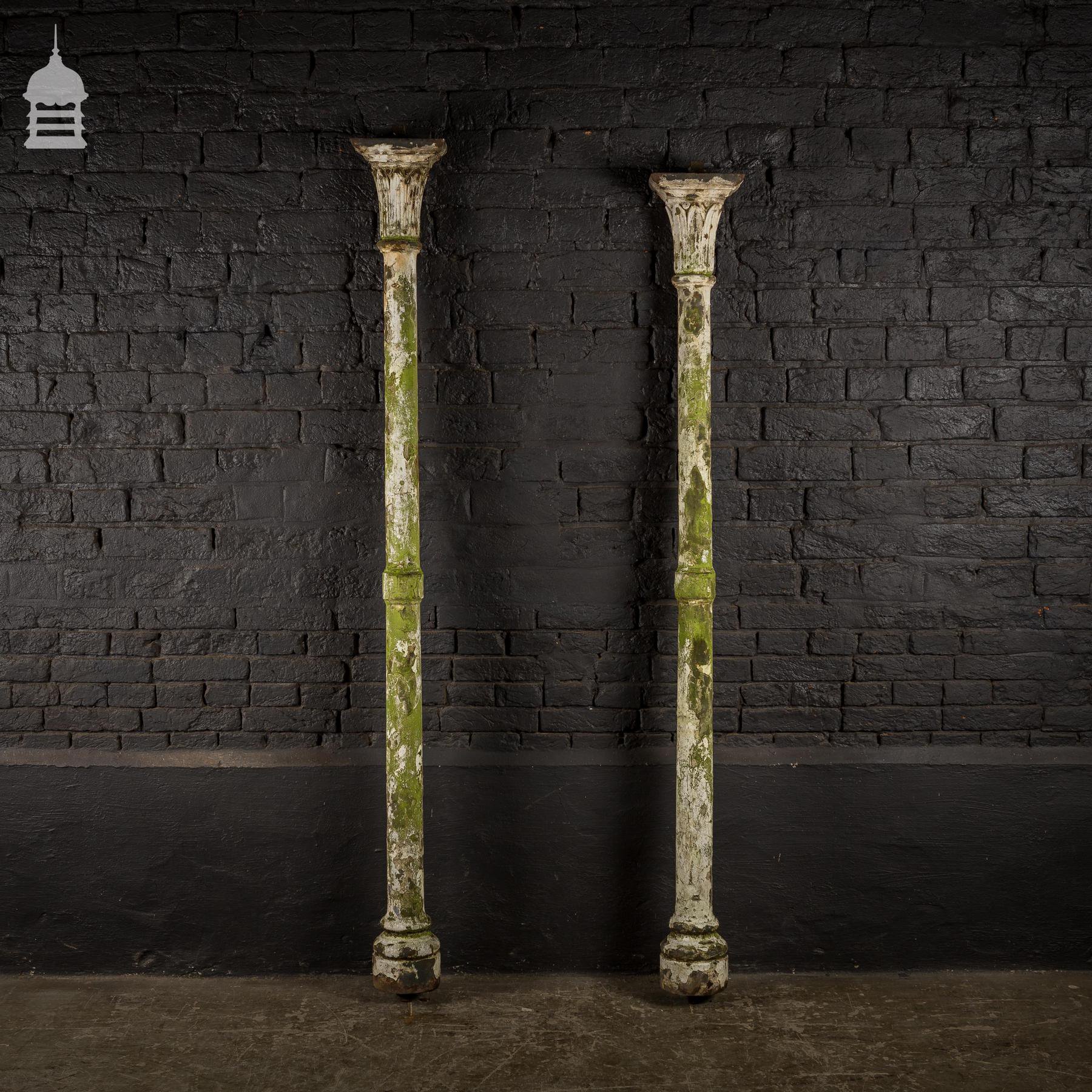 Two 19th C Cast Iron Columns Pillars Stanchions with Distressed Paint ...