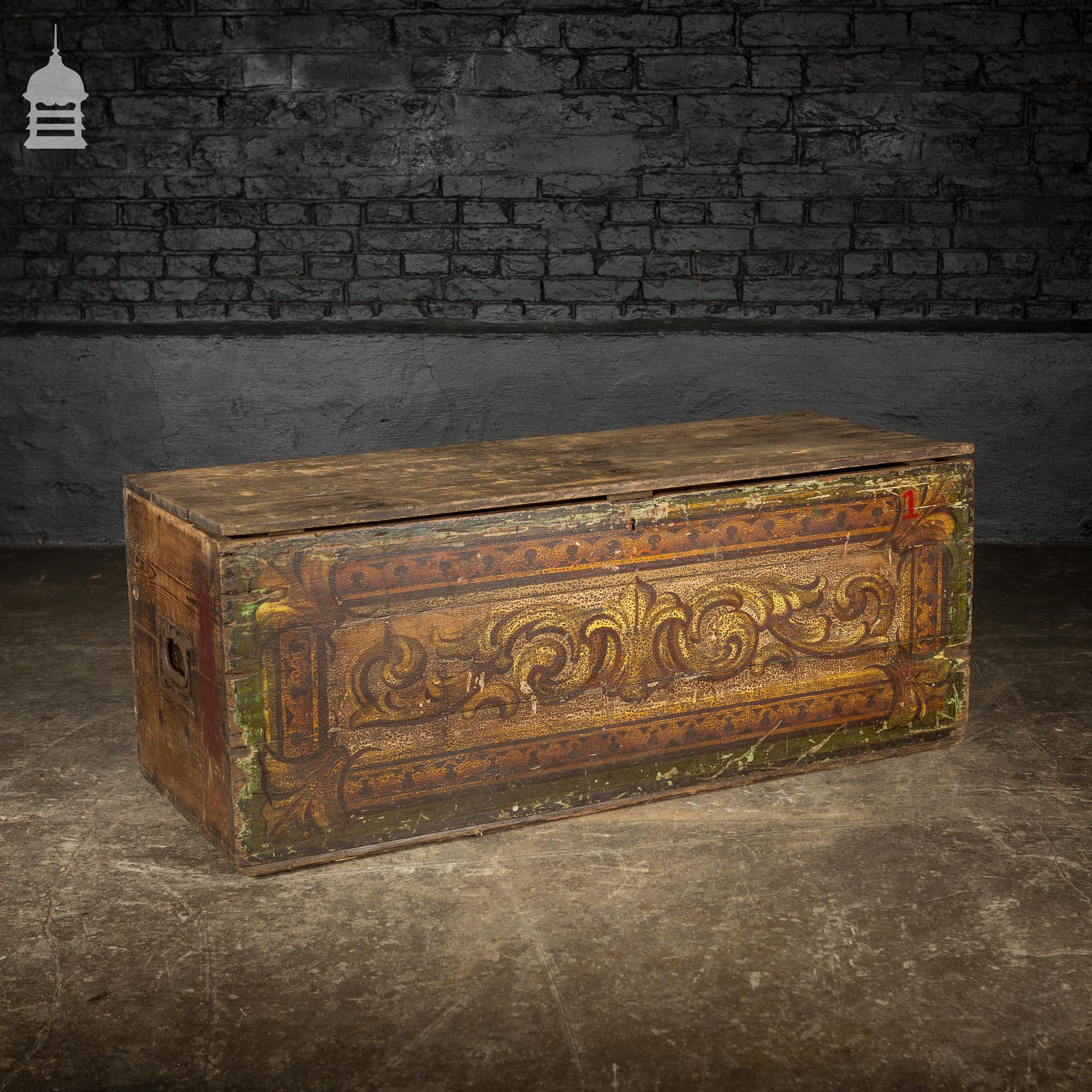 19th C Pine Gypsy Showman’s Travel Chest with Original Painted Finish ...