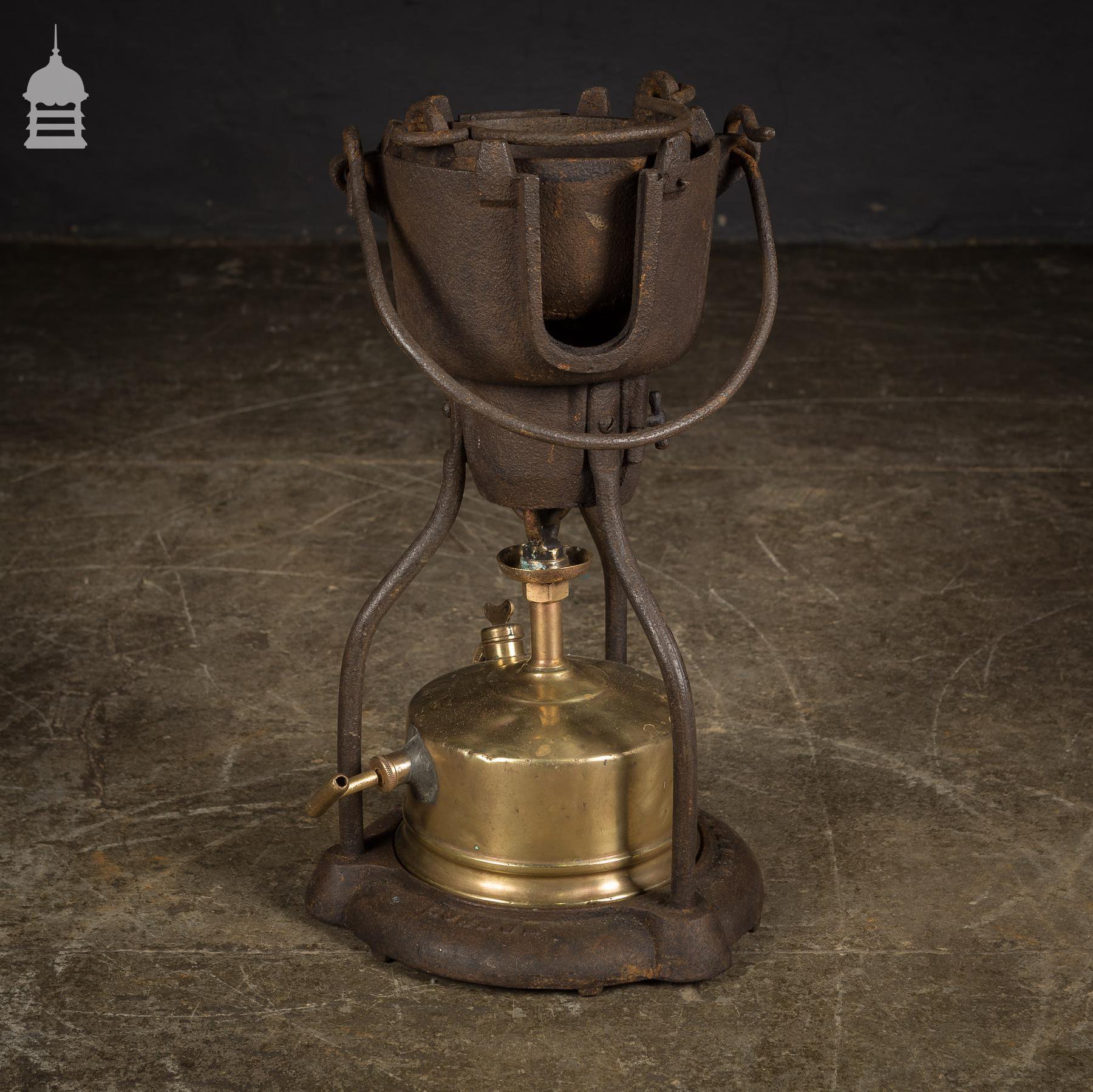 19th C Portable Cast Iron Crucible with Brass Burner | Norfolk Reclamation