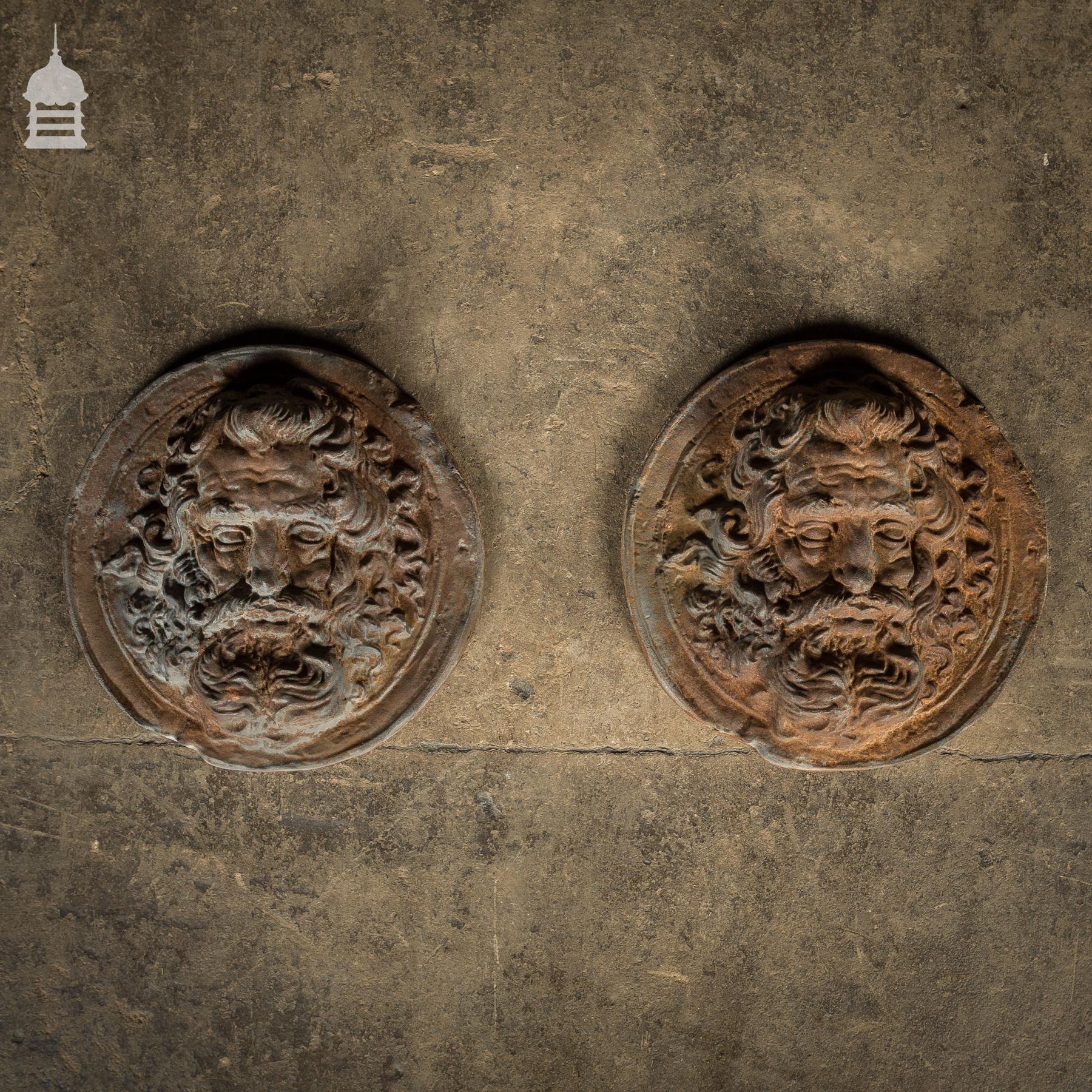 Pair of Round Cast Iron Greek God Mythical Figure Relief | Norfolk ...