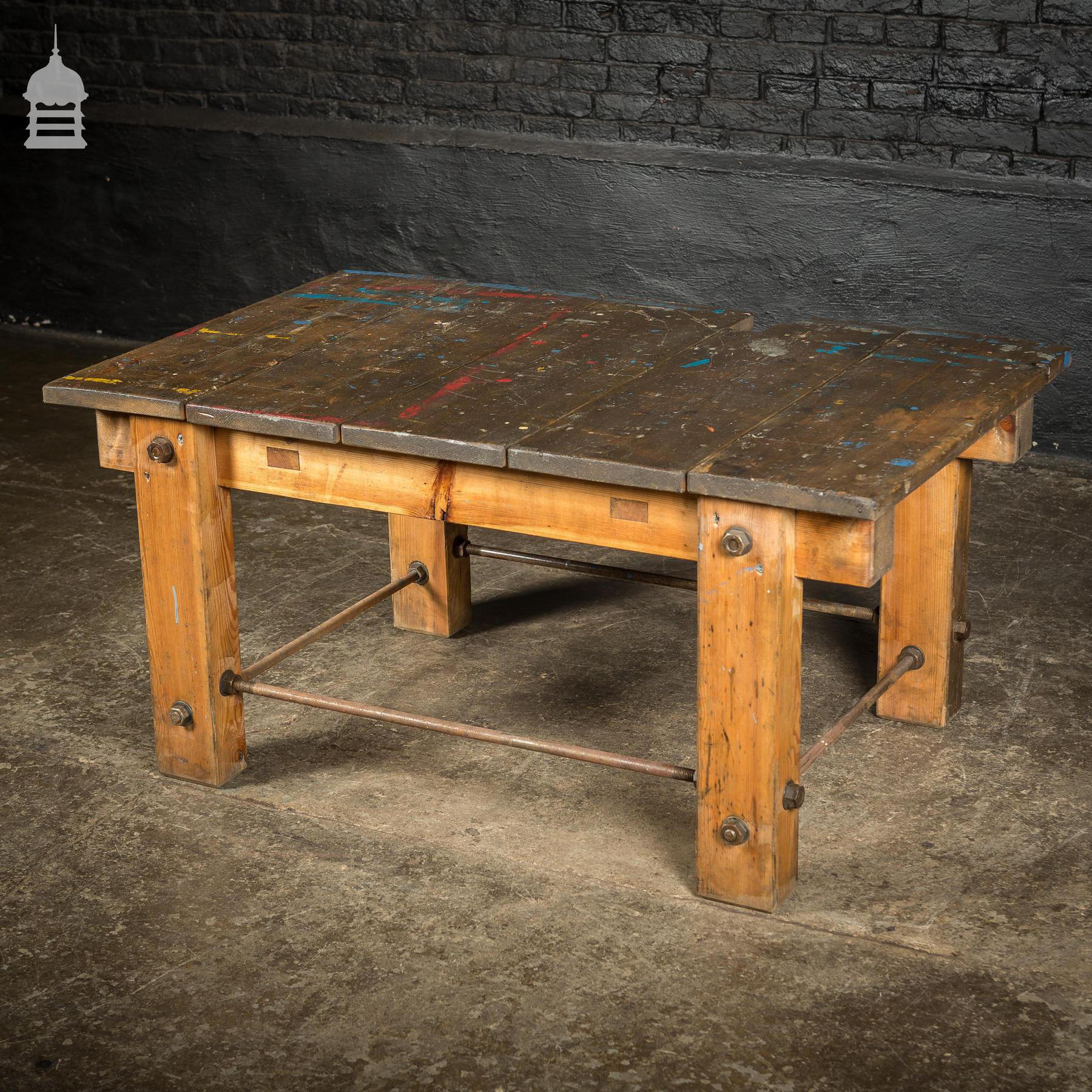 Vintage Industrial Pine Workbench Work Trestle Coffee Table | Norfolk Reclamation