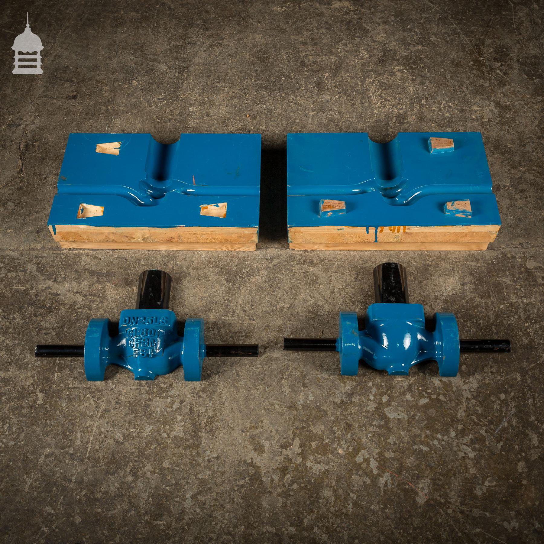 Batch of 4 Blue Industrial Factory Foundry Moulds | Norfolk Reclamation