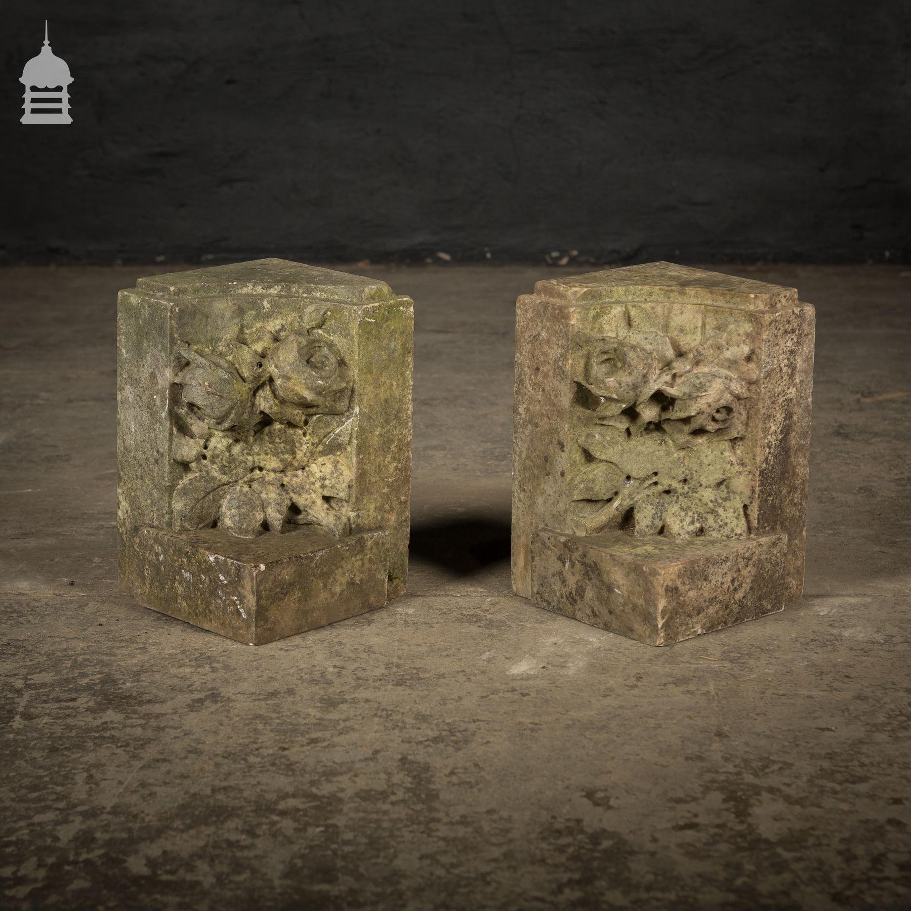 Pair of 19th C Carved Marble Decorative Corner Stones | Norfolk Reclamation