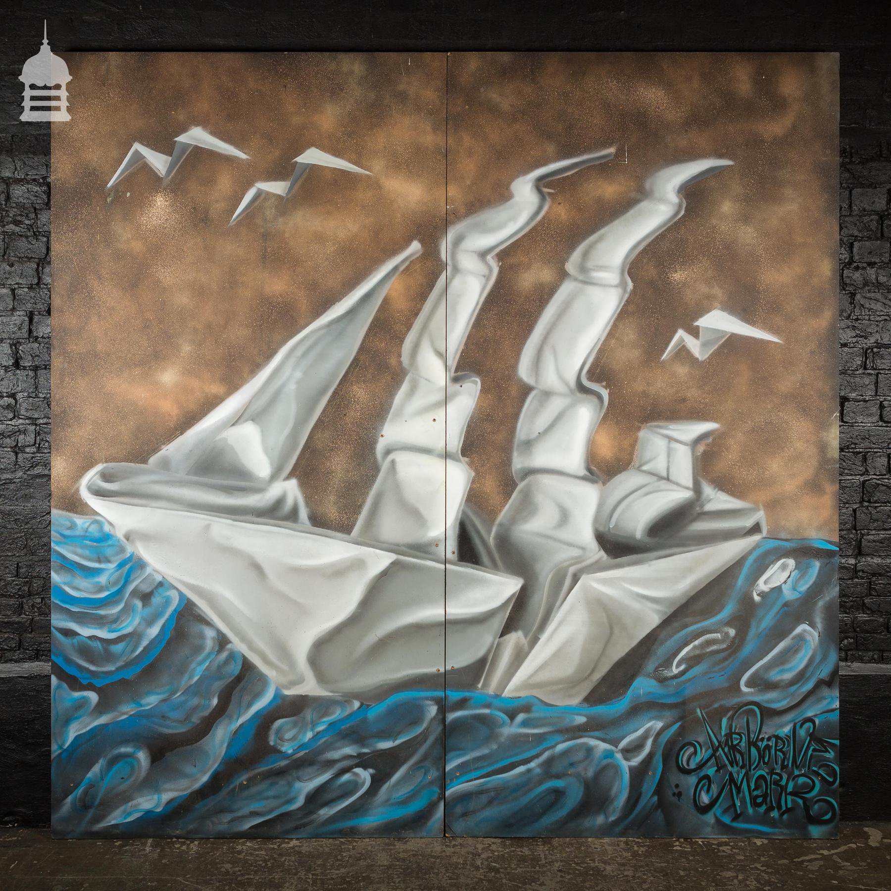 Origami Ship Graffiti Street Art by Airborne Mark, Large-Scale 2 Panel ...