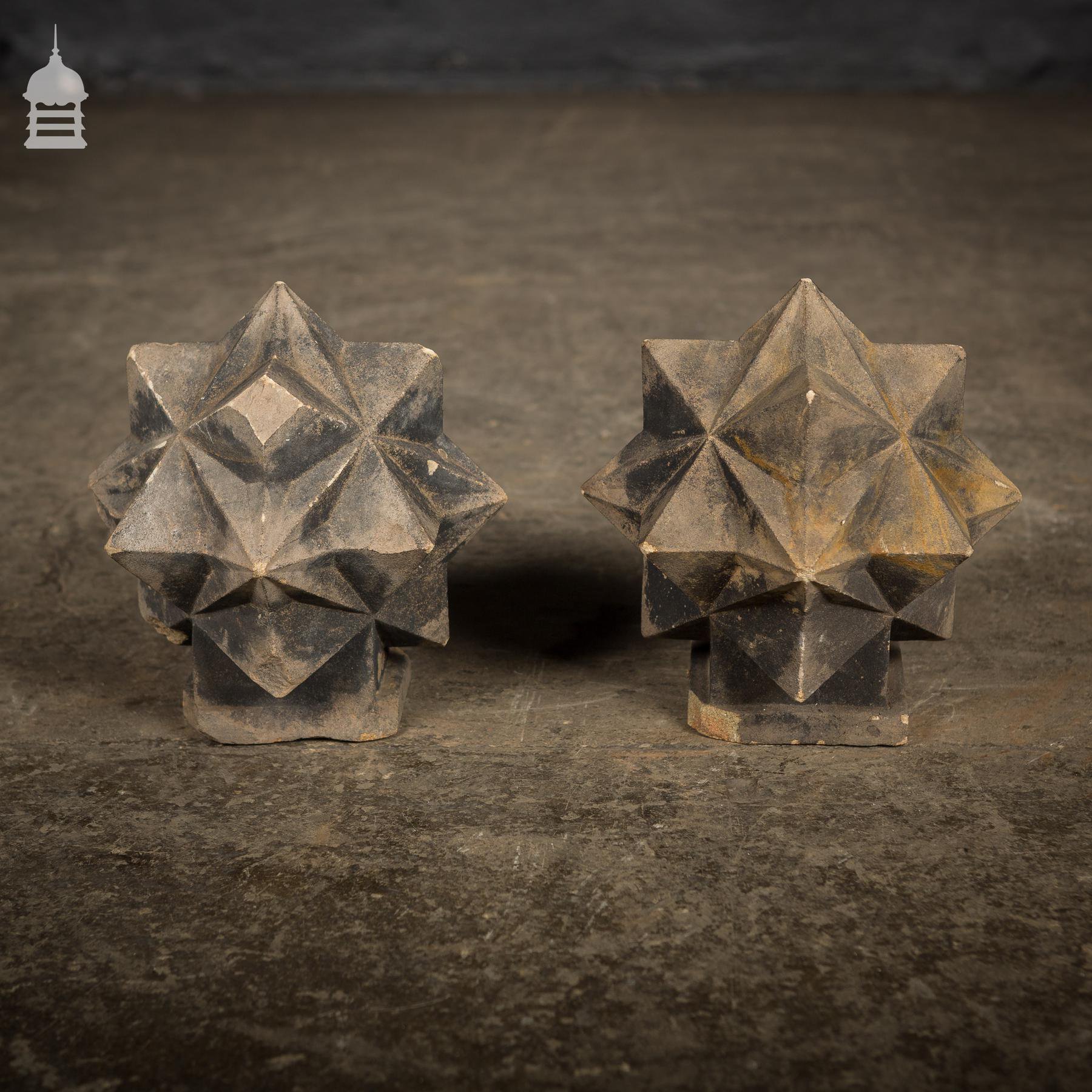 Pair of Carved Sandstone Geometric Star Design Pier Caps | Norfolk ...