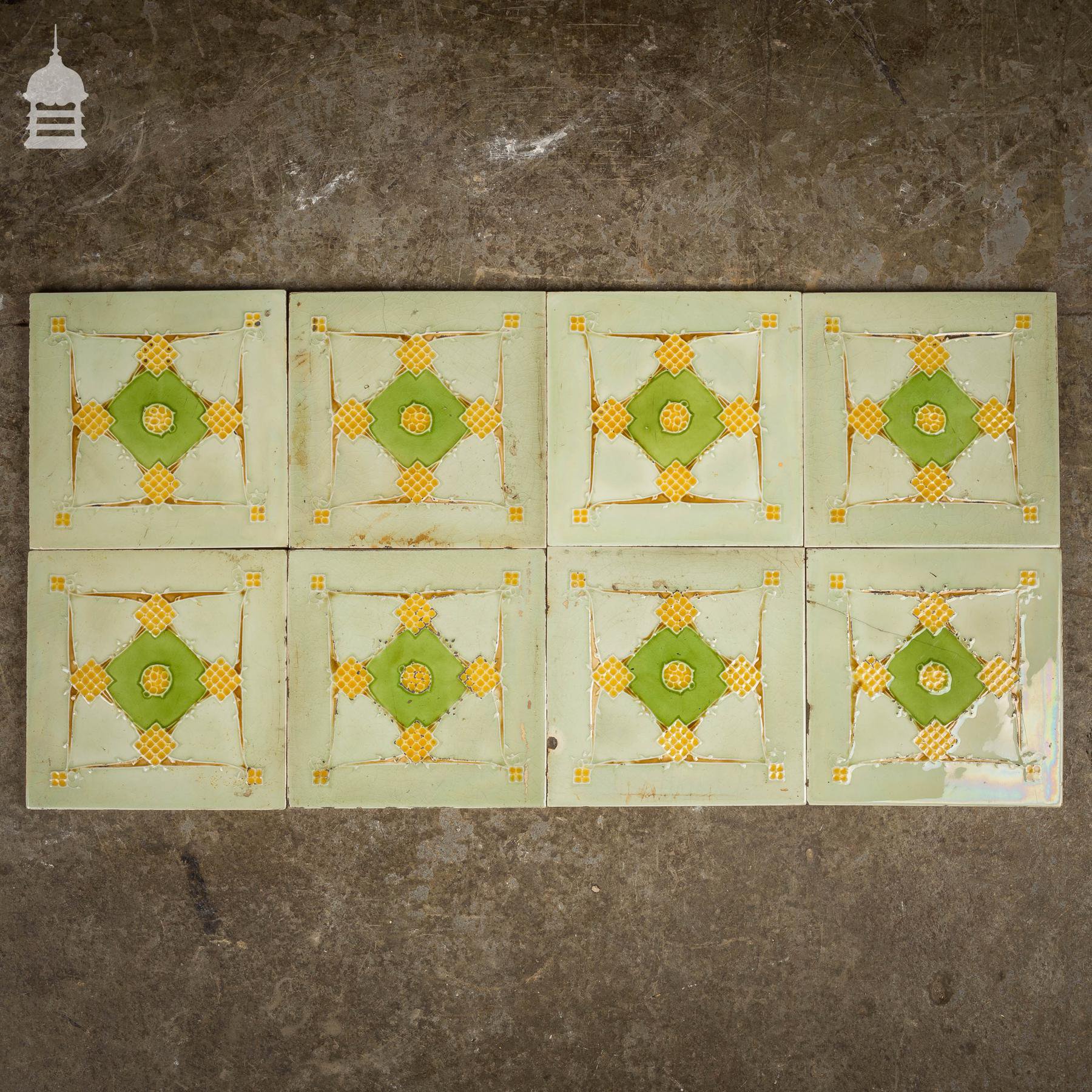 Set of 8 Original Decorative Green and White 6x6 Tiles | Norfolk ...