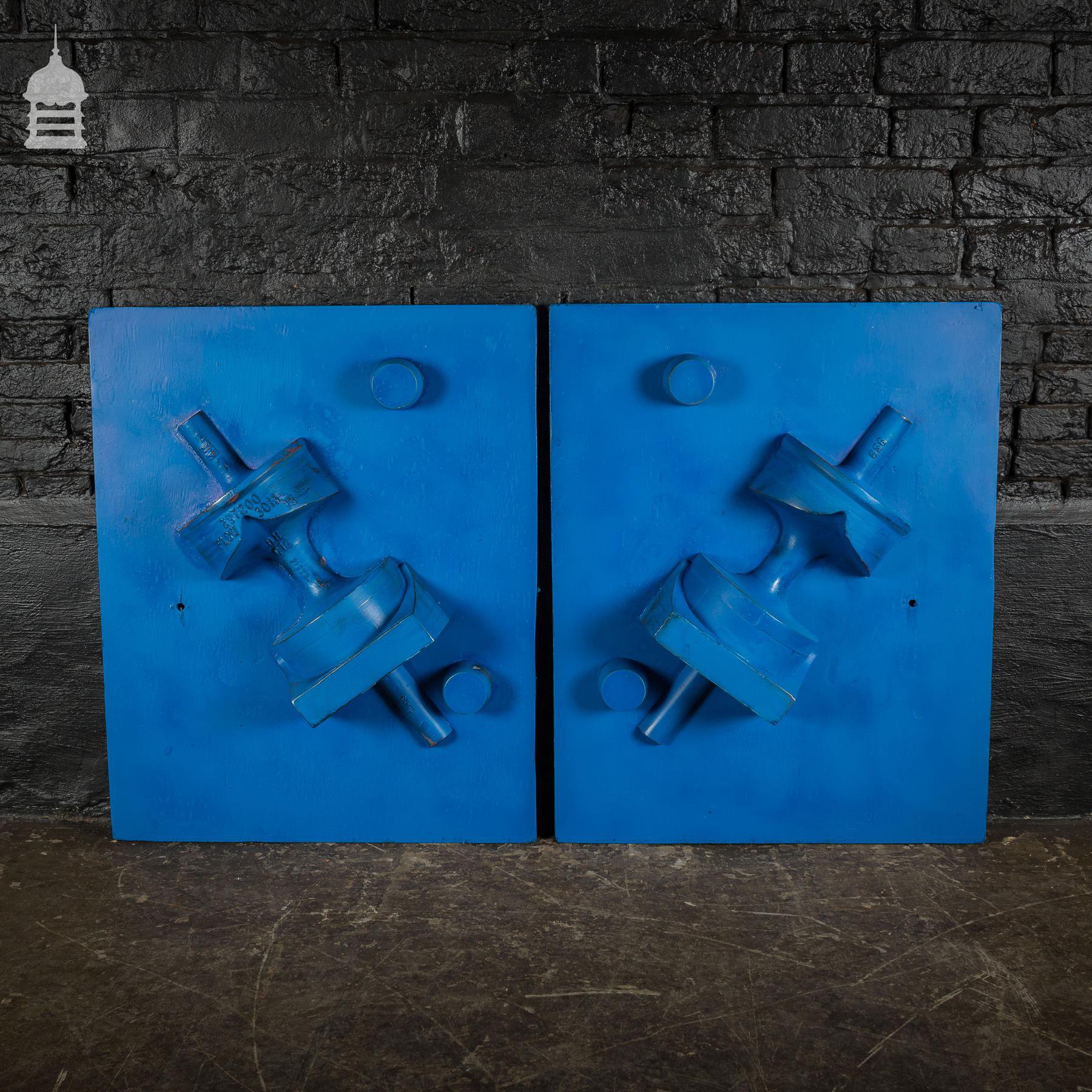 Pair of Vintage Blue Painted Foundry Patterns Moulds | Norfolk Reclamation
