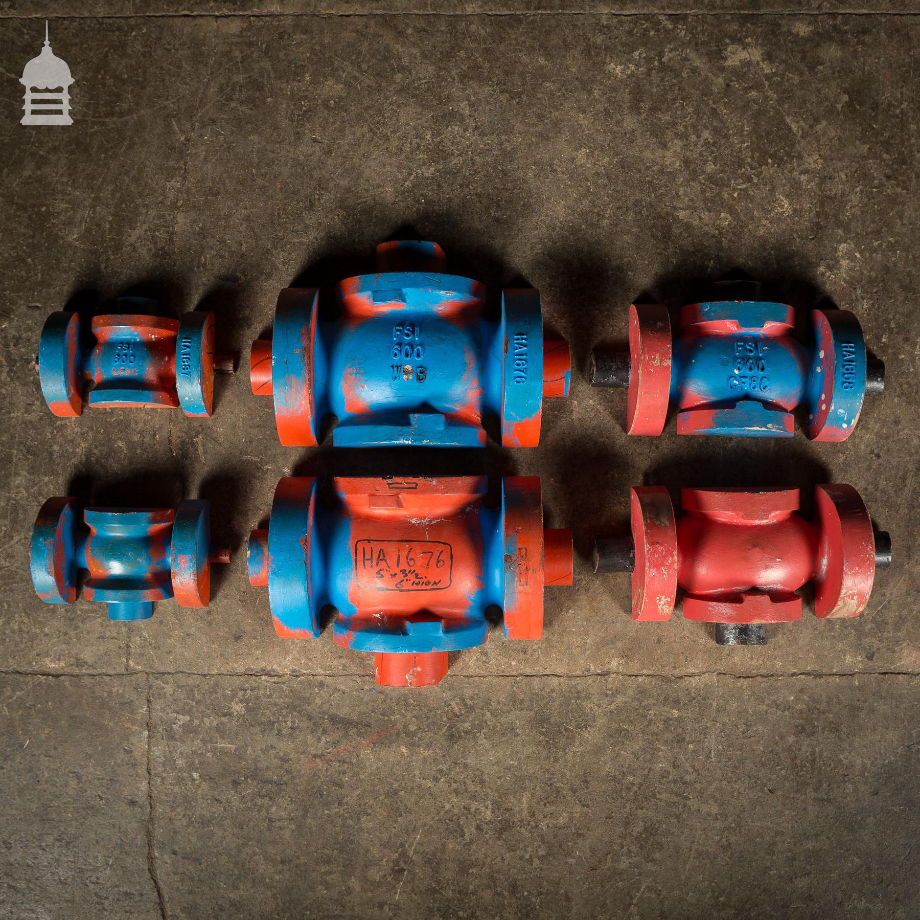 Set of 6 pieces of Reclaimed Vintage Blue and Red Foundry Patterns ...