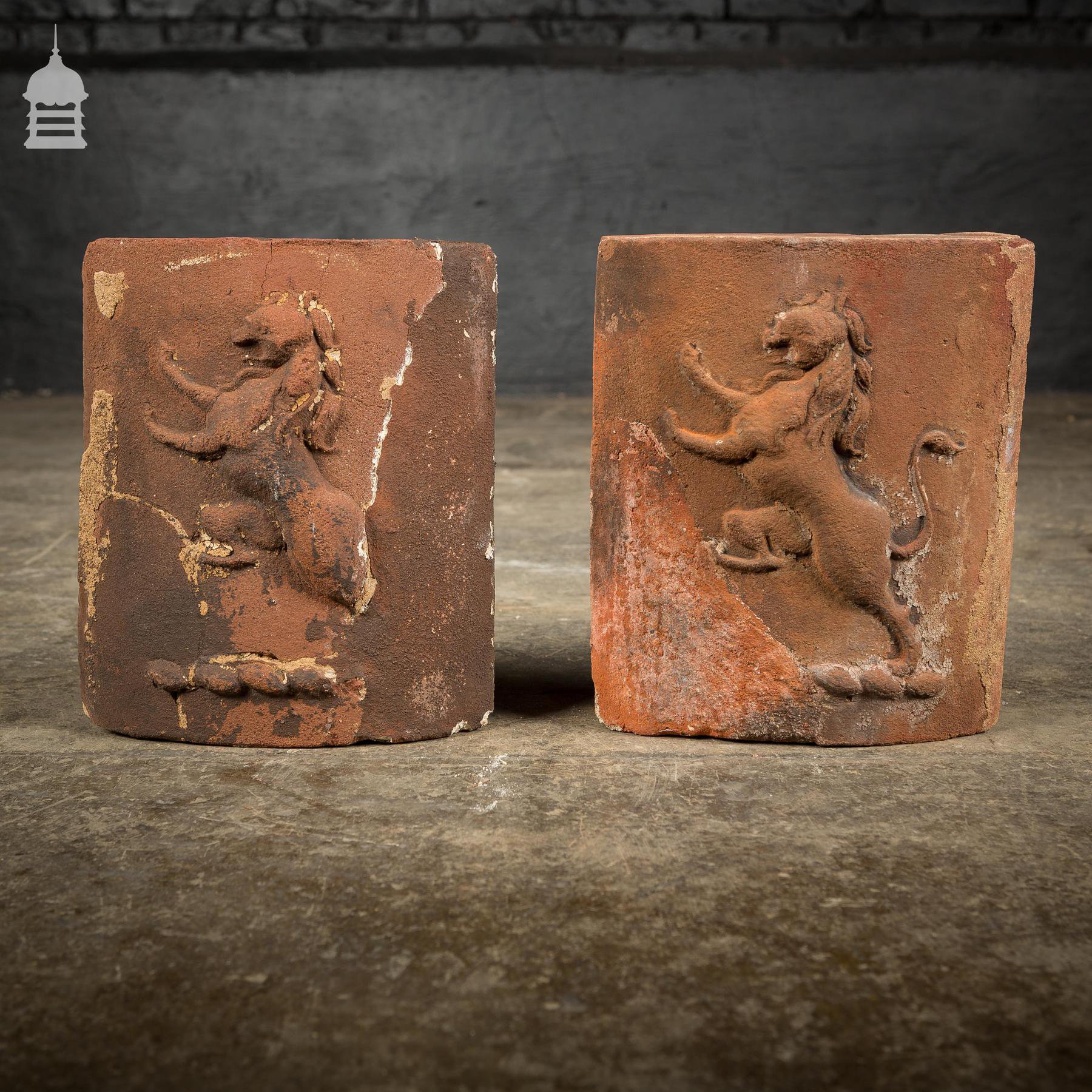 Pair of Reclaimed 19th C Mythical Creature Curved Chimney Bricks ...