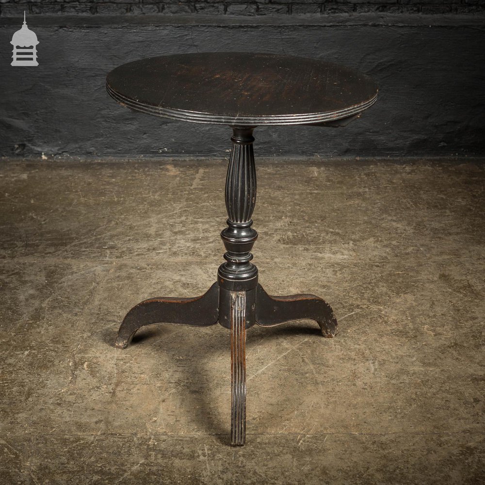 18th C Ebonised Circular 3 Leg Side Table with Reeded Pedestal ...
