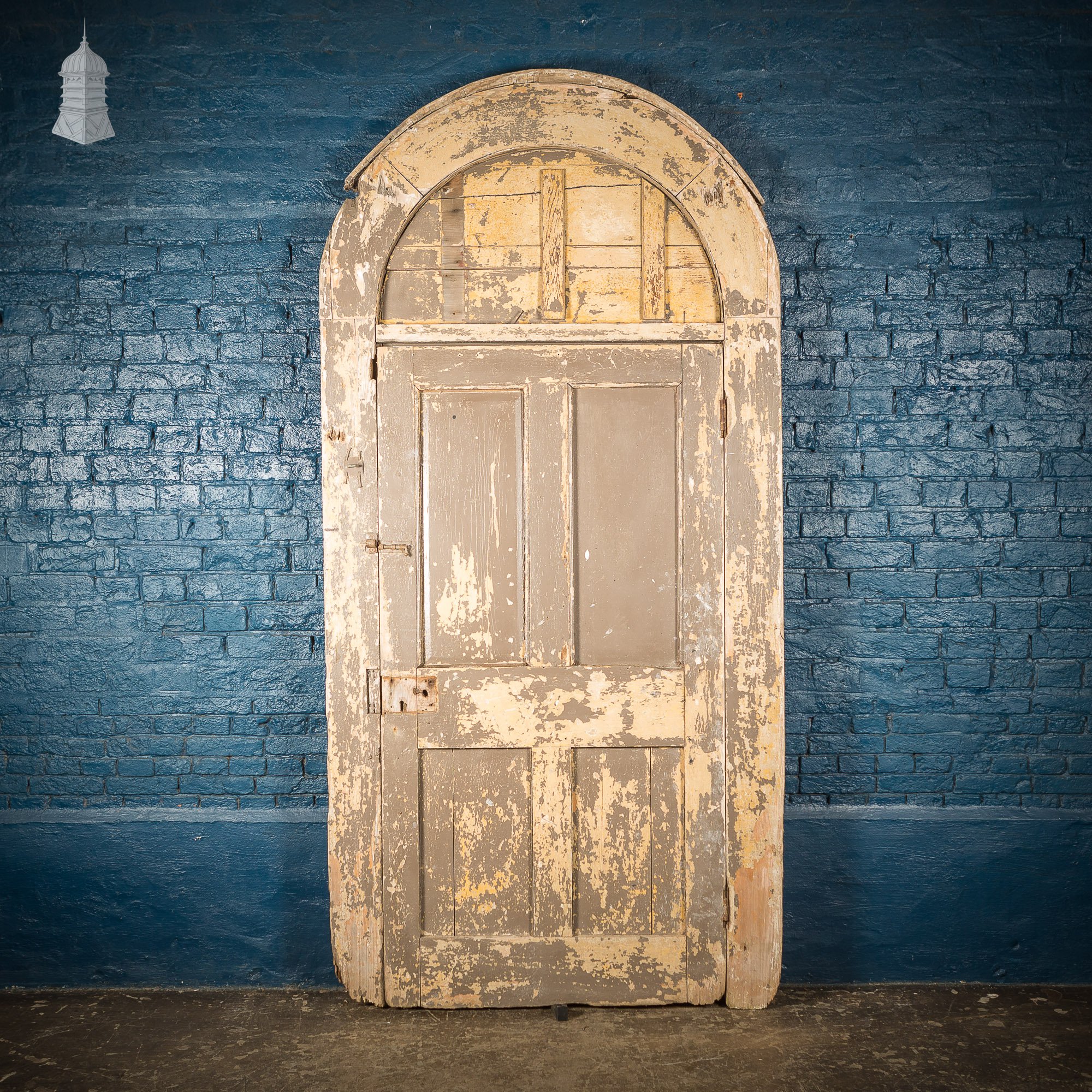 Large Georgian Arch Top Door Frame and Door with Distressed Paint ...