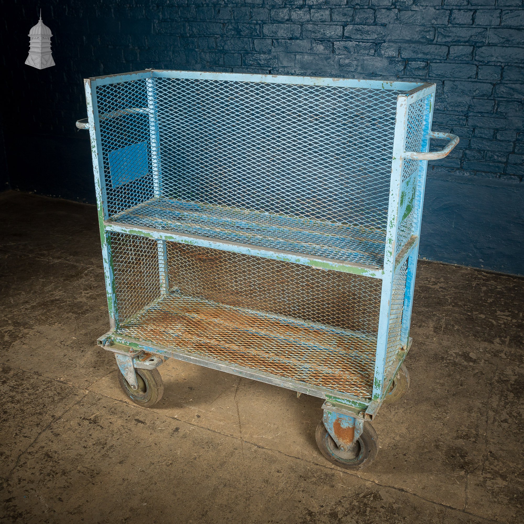 Blue Painted Steel Industrial Wheeled Trolley | Norfolk Reclamation