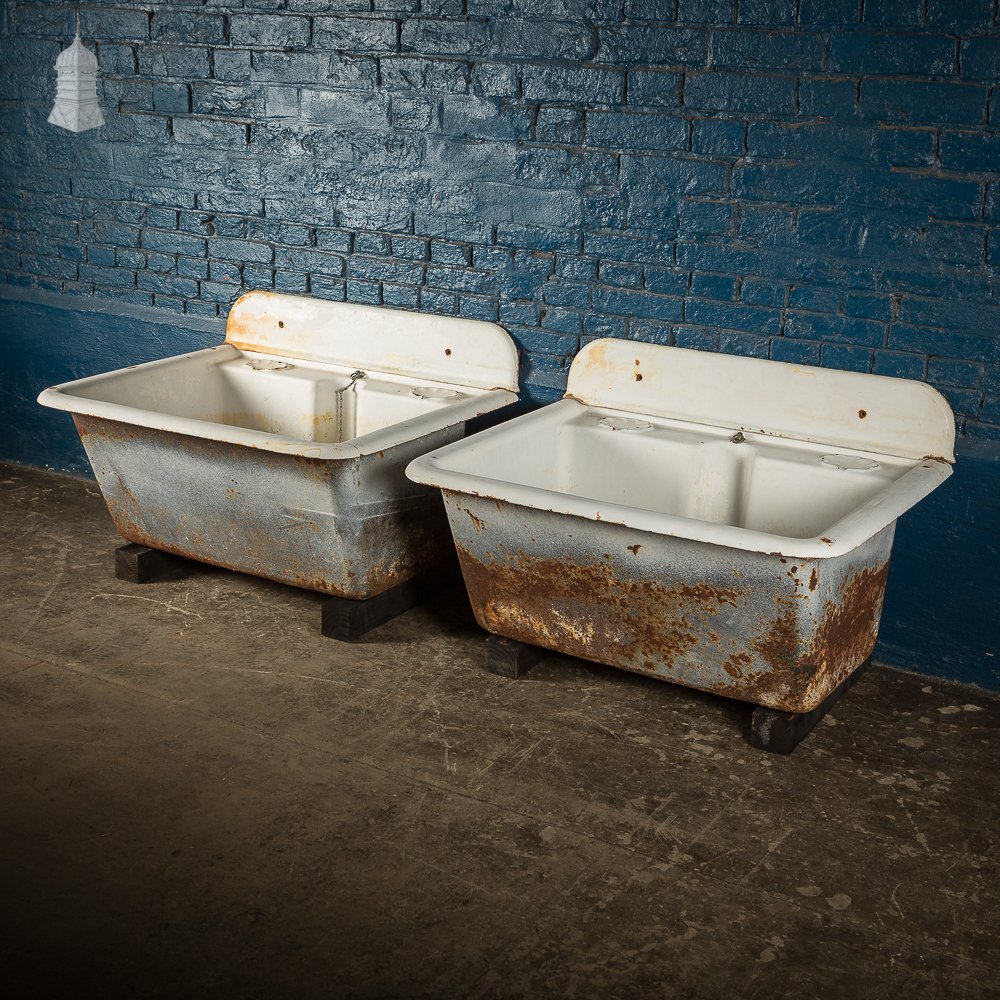 Pair of Large Cast Iron Sinks with Back Splash | Norfolk Reclamation
