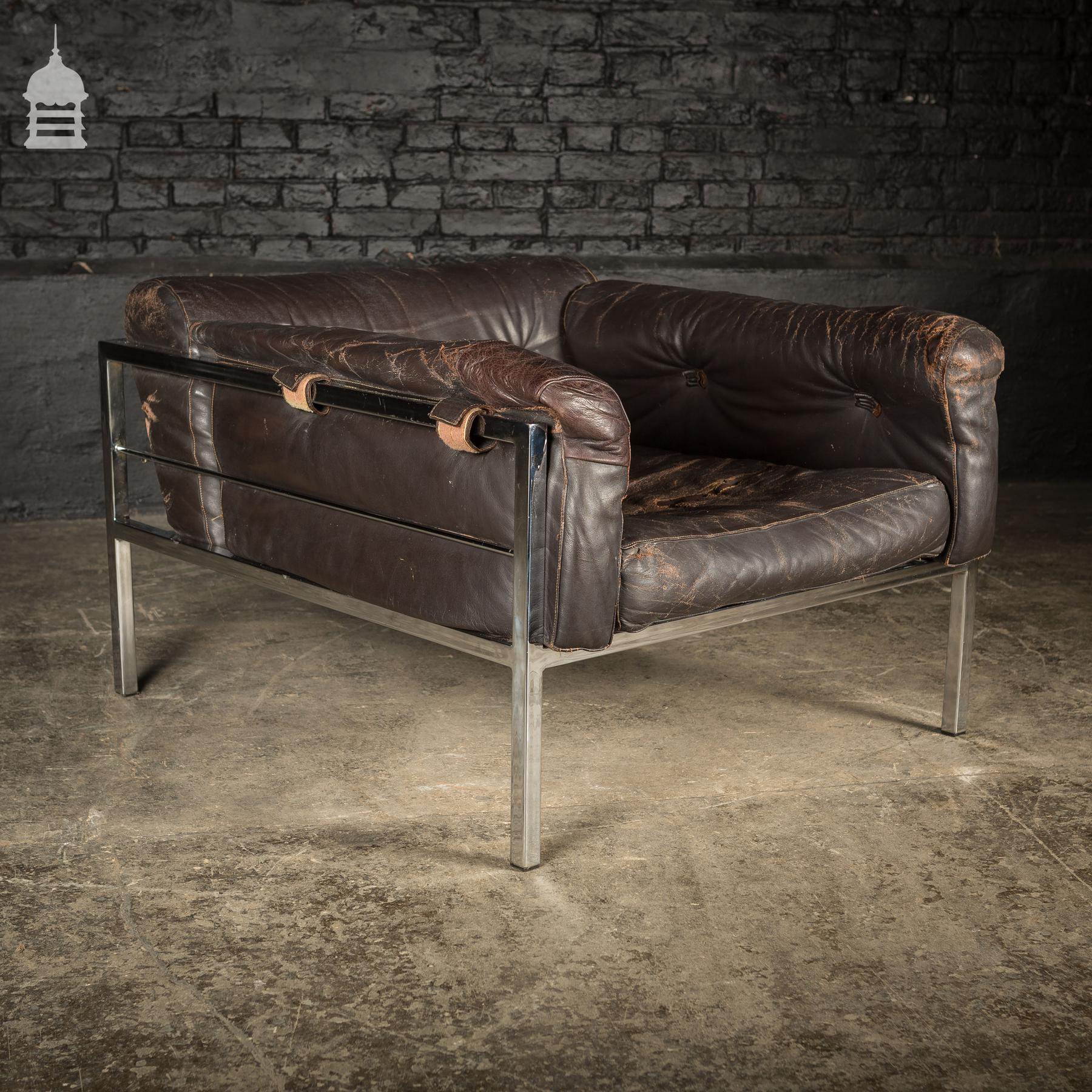 Mid Century Black Leather and Chrome Arm Chair | Norfolk Reclamation