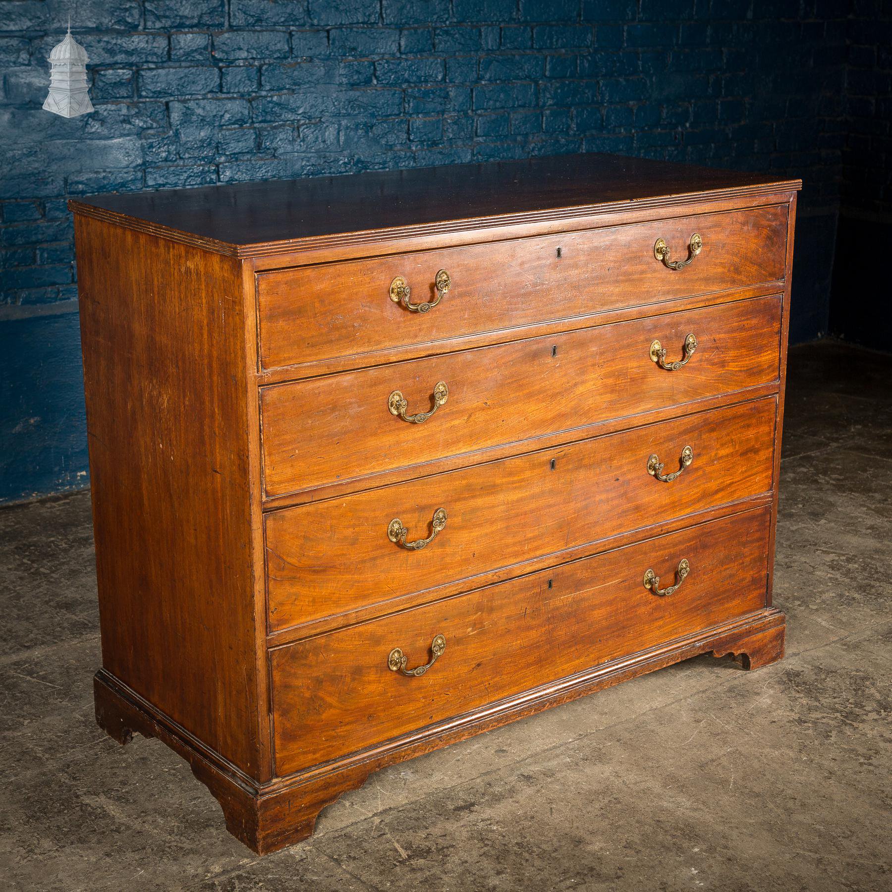 Very Wide Georgian Mahogany 4 Drawer Chest Brass Drop Handles | Norfolk ...
