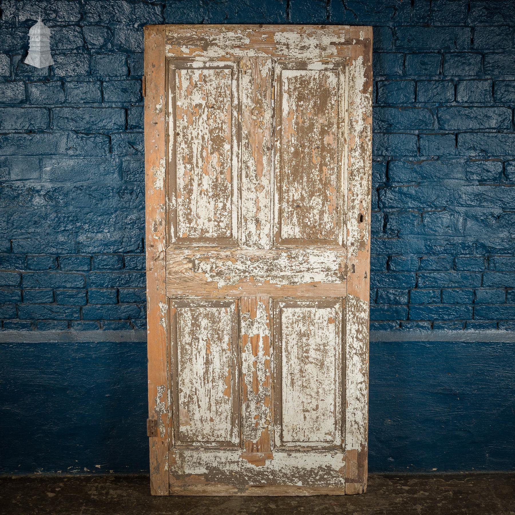 Small Georgian 4 Panel Pine Cottage Door with White Distressed Paint ...