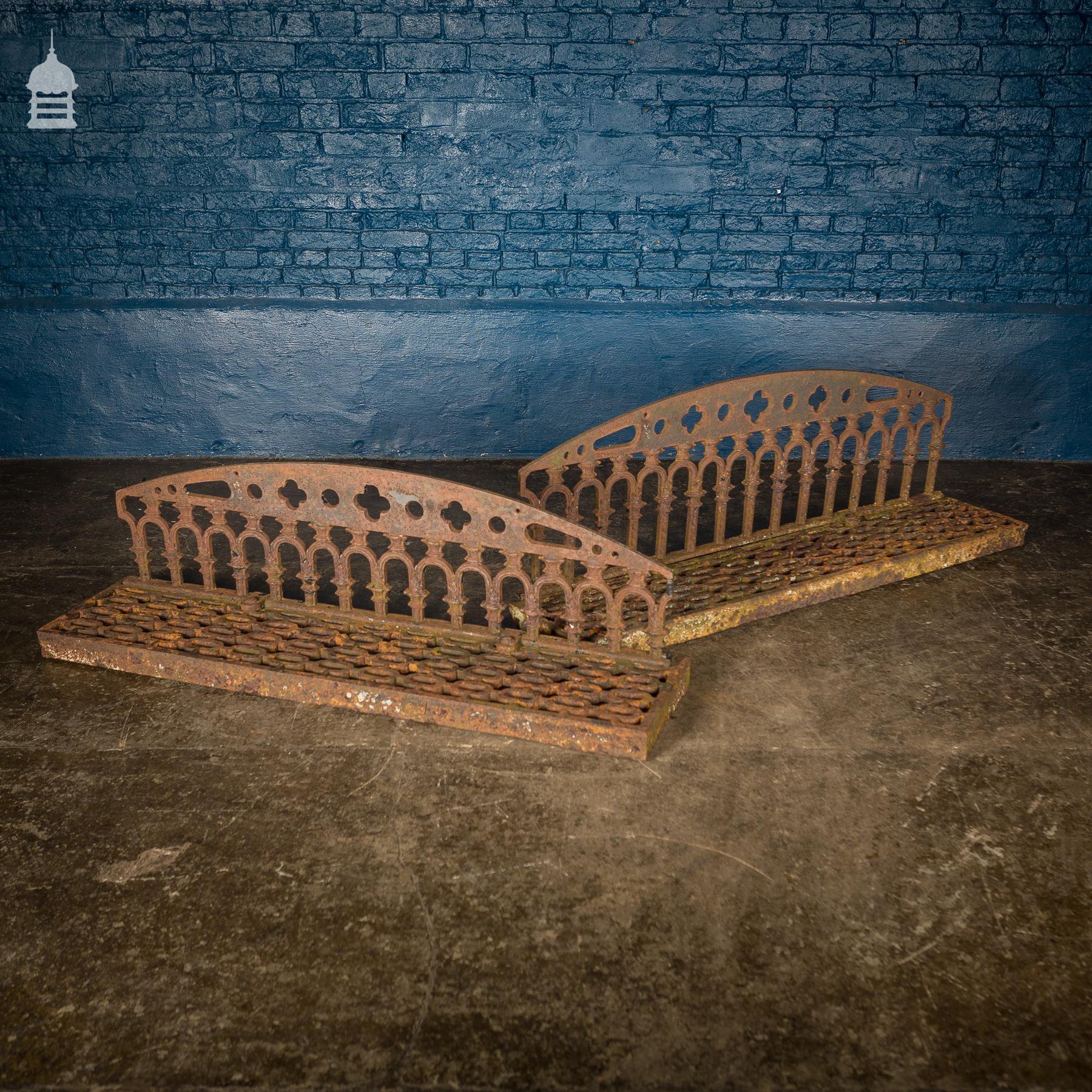 Pair of 19th C Ornate Cast Iron Gothic Cellar Grates | Norfolk Reclamation