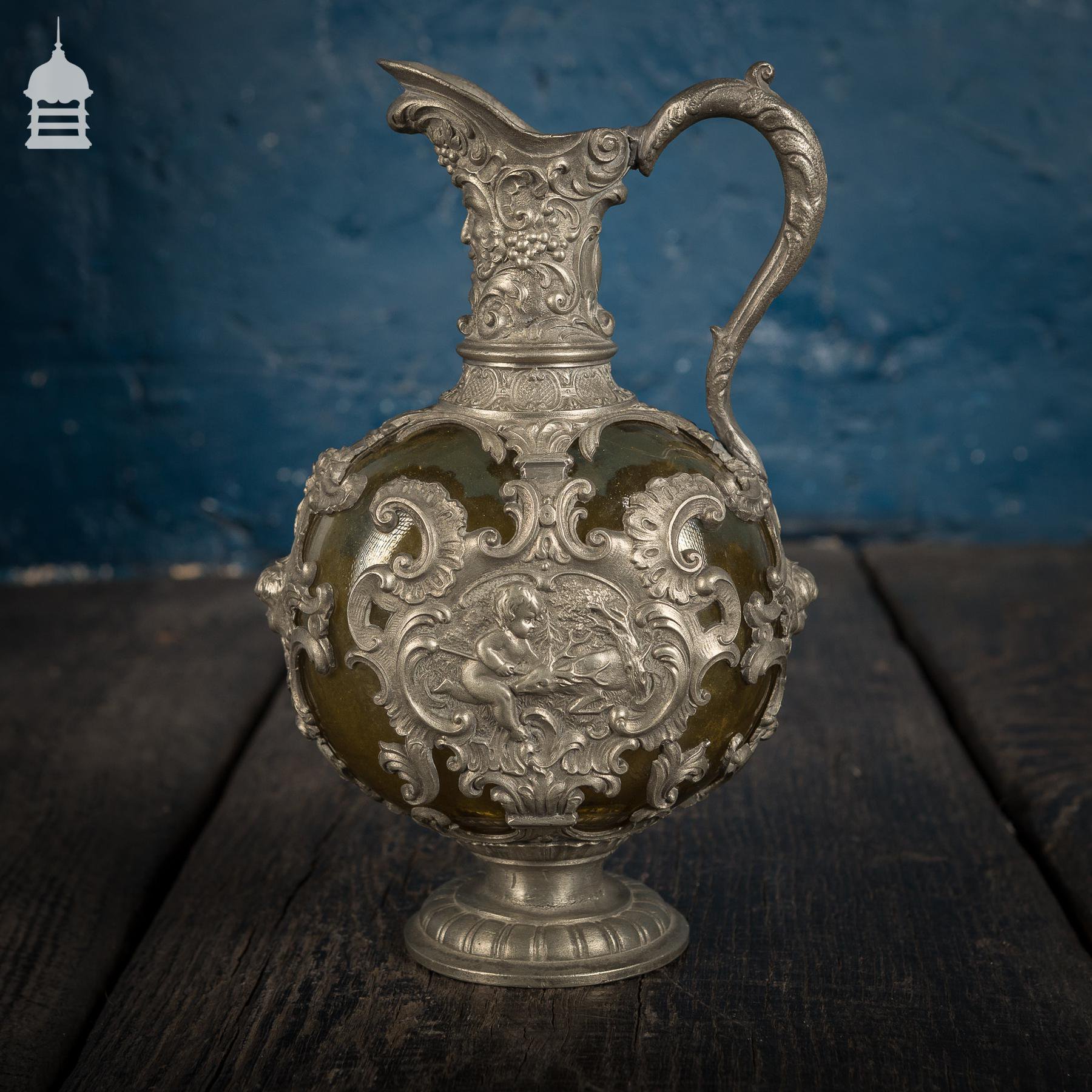 19th C Amber Glass and Pewter Bacchus Jug | Norfolk Reclamation