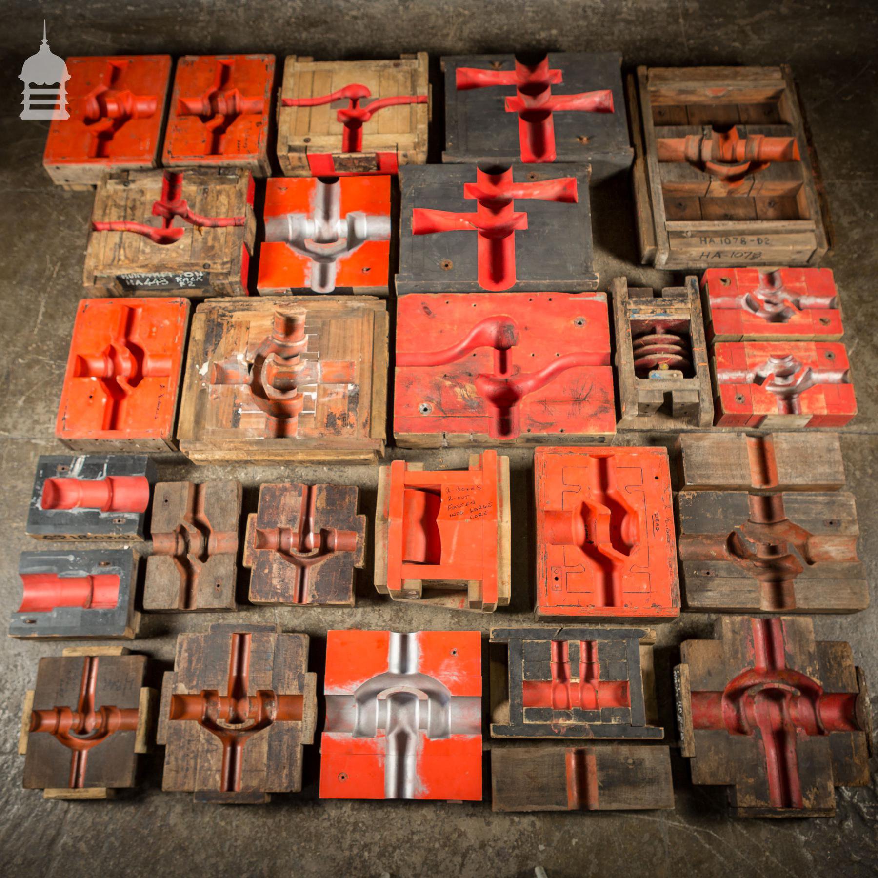 Collection of 28 Red and Black Industrial Foundry Factory Moulds | Norfolk Reclamation