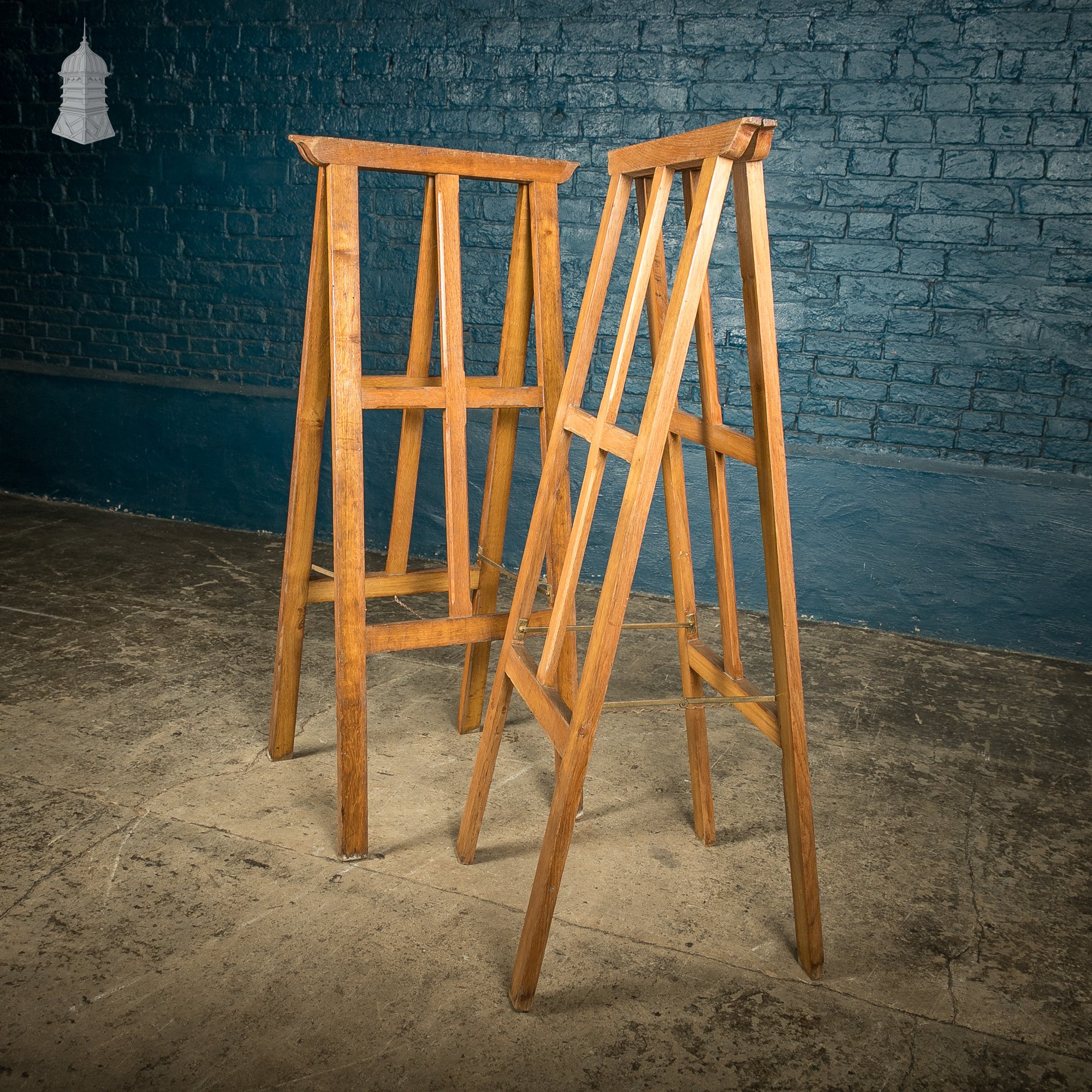 Tall Trestle Coffin Stands, 19th C Oak with Brass hardware, Pair ...