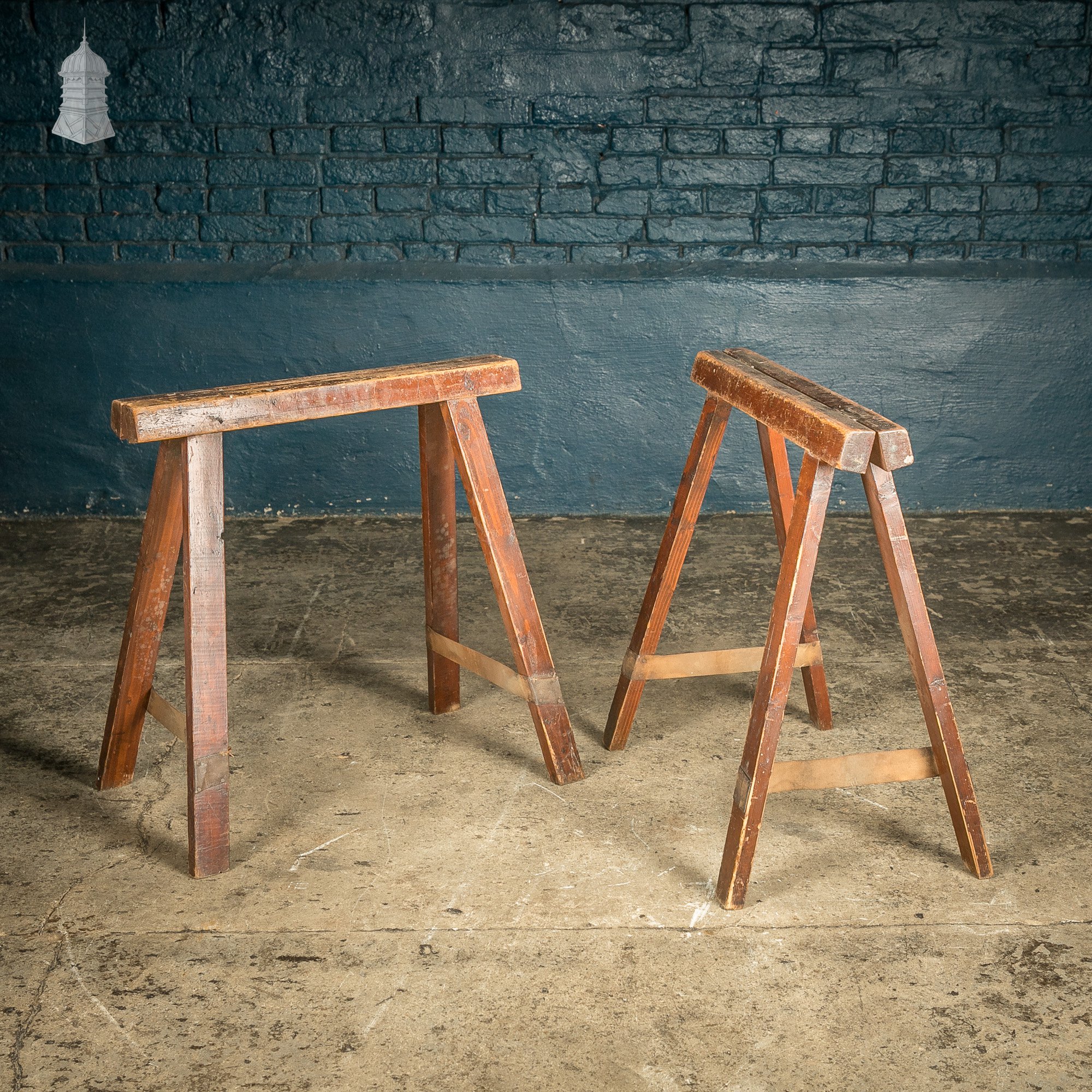 Trestle Coffin Stands, 19th C Hardwood, Pair | Norfolk Reclamation