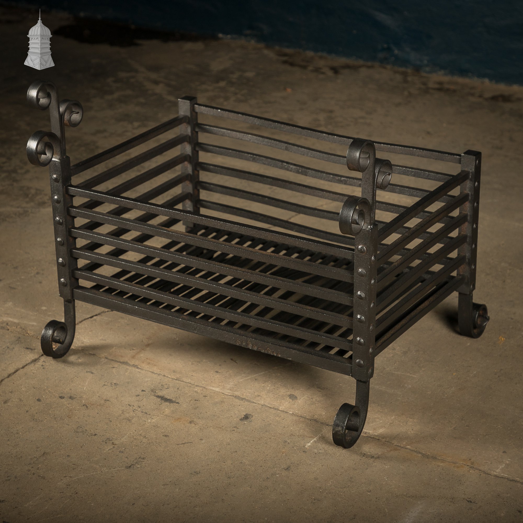 Large Fire basket with Scroll Work Finials | Norfolk Reclamation