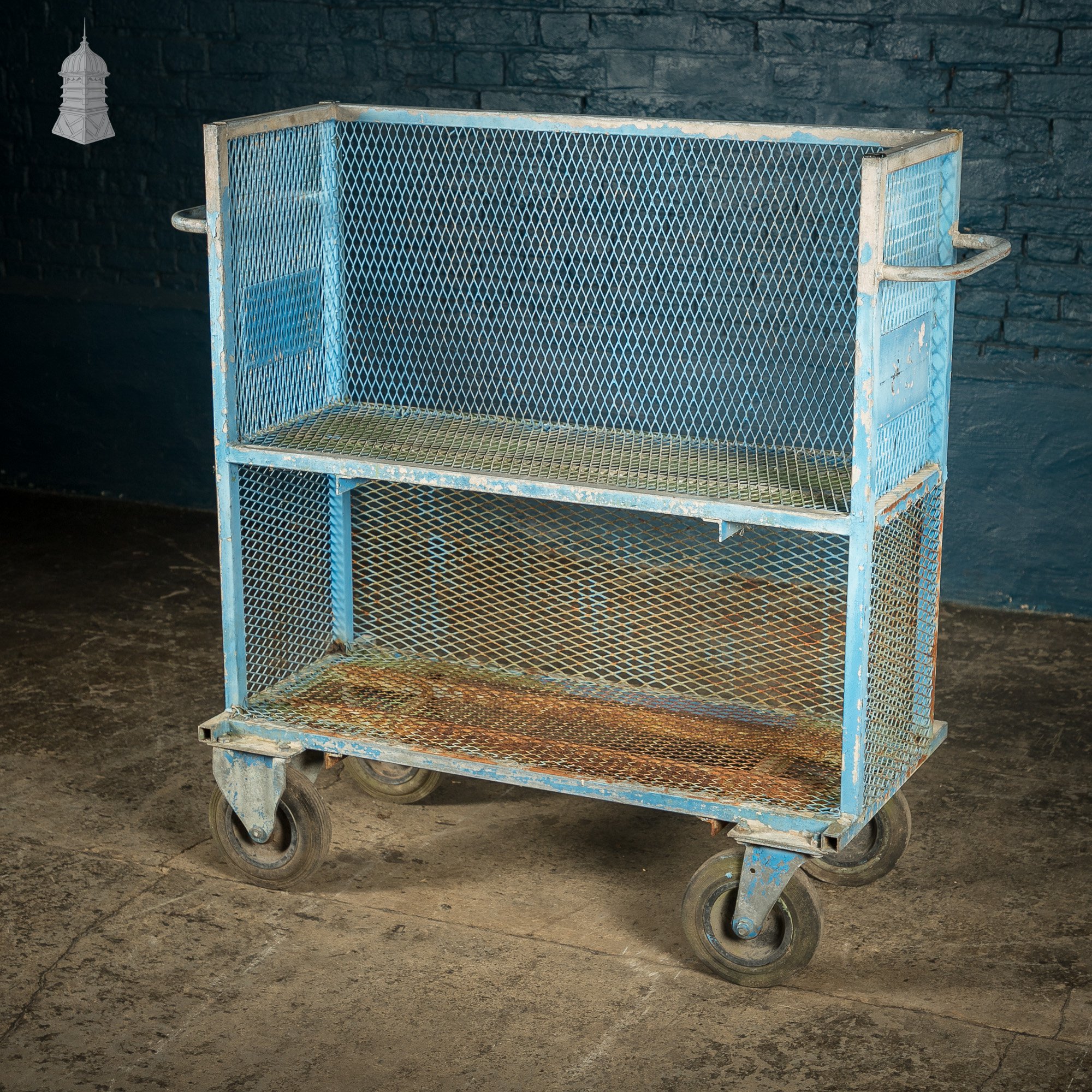 Blue Steel Industrial Workshop Wheeled Trolley | Norfolk Reclamation