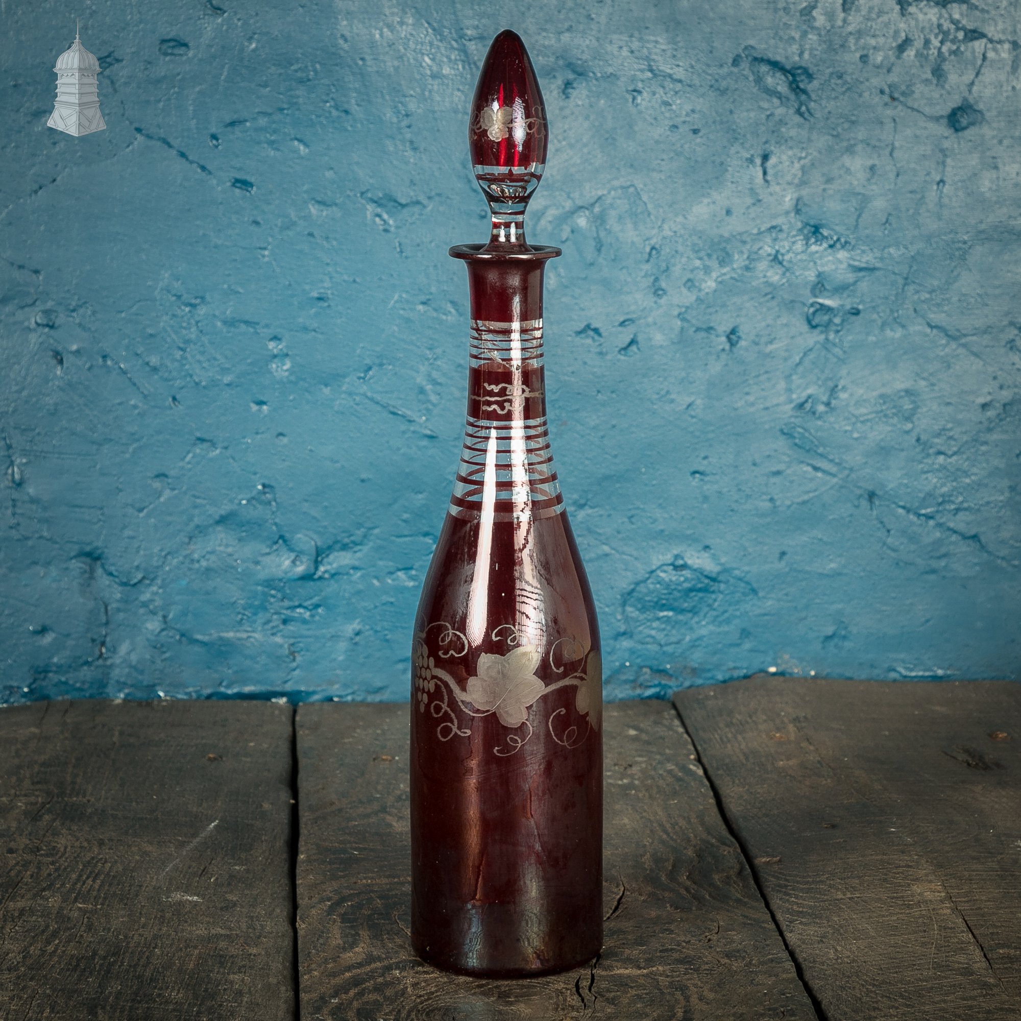 Bohemian Ruby Decanter, Etched Flashed Ruby Red Glass Cut to Clear ...