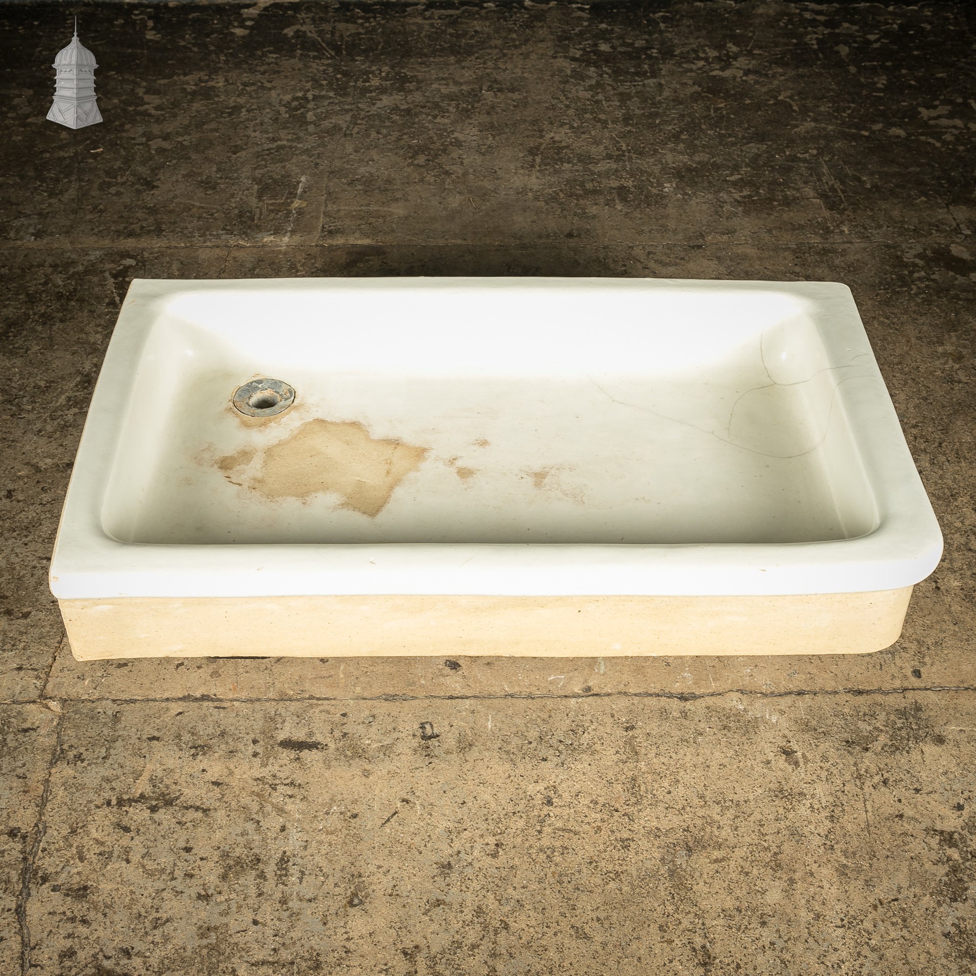 19th C Cane and White Shallow Single Righthand Return Trough Sink ...