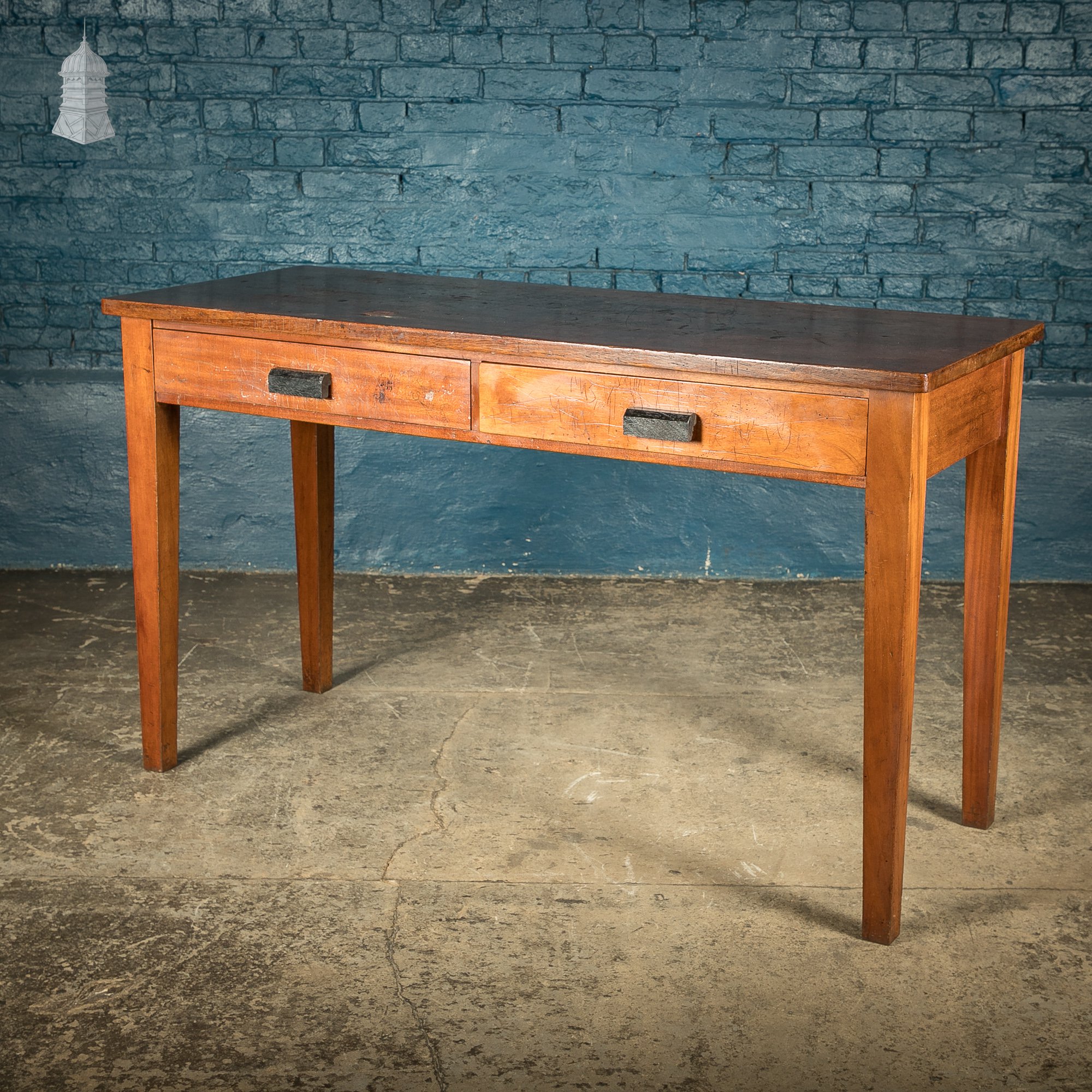 5 Foot Long Mid Century Iroko School Science Lab Table Bench with 2 ...