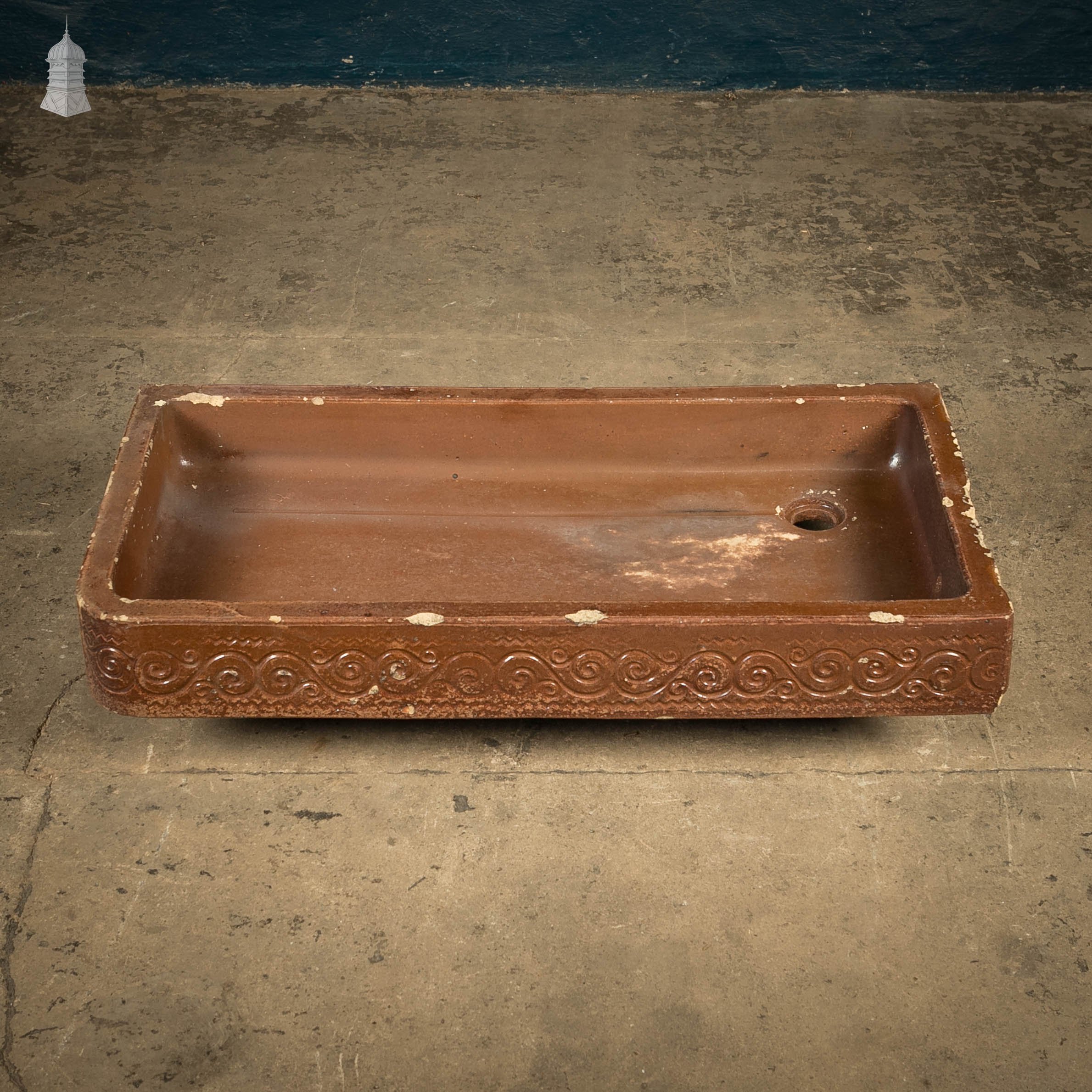 Shallow Trough Sink, 19th C Salt Glazed, Left Hand Return with ...