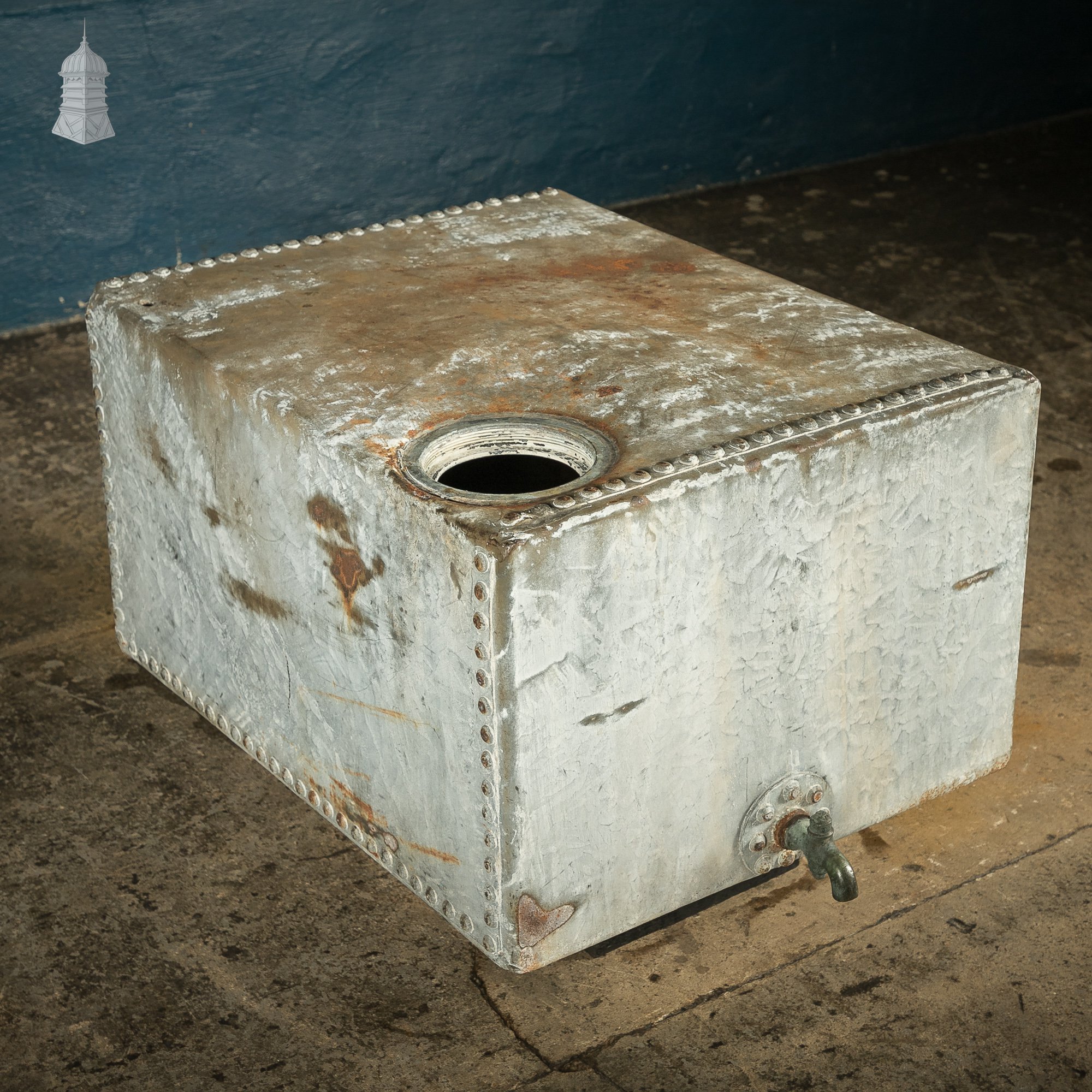 Riveted Galvanised Water Tank With Tap | Norfolk Reclamation