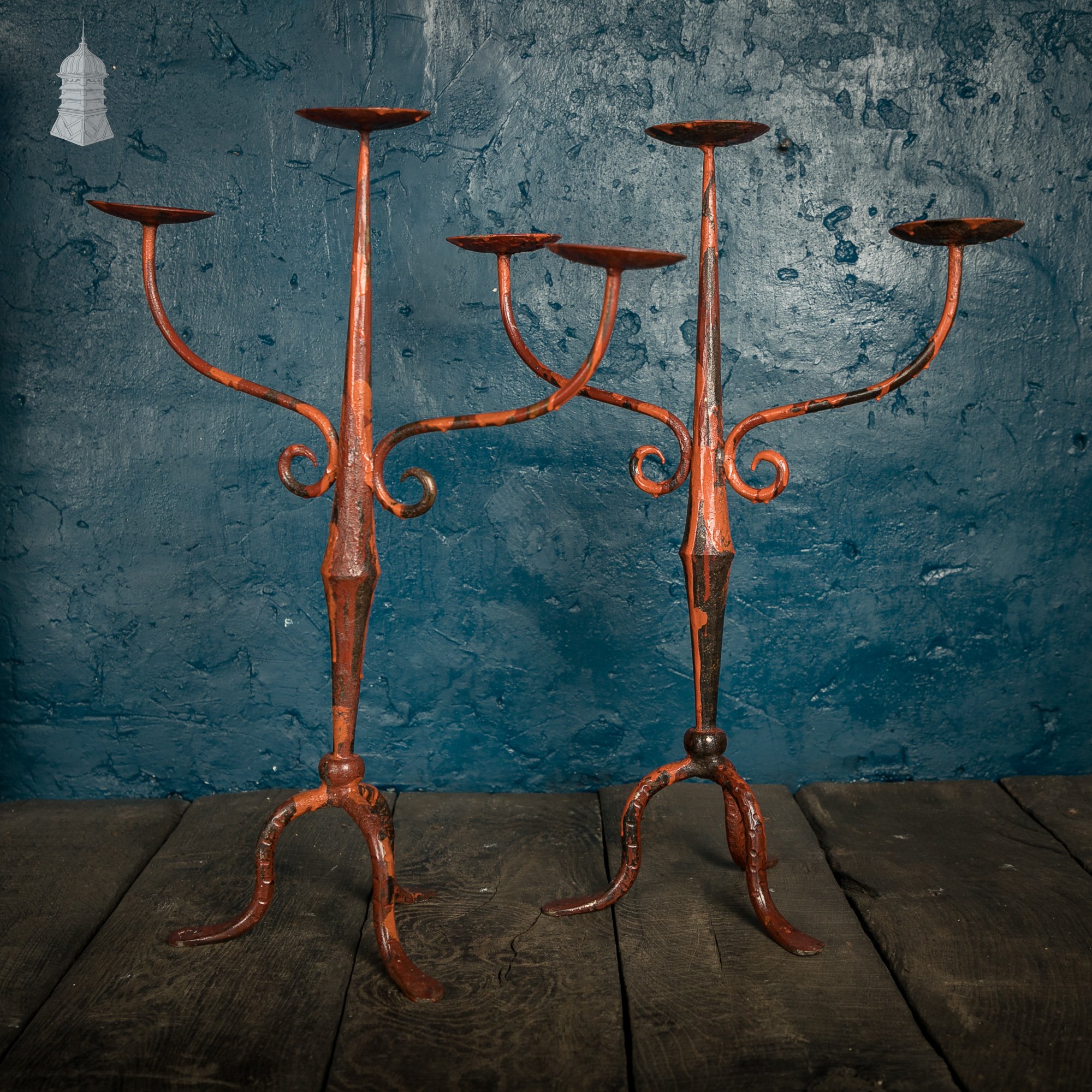 Three Arm Candelabras, Cast Ion with Custom ‘NARC Studio’ Painted ...