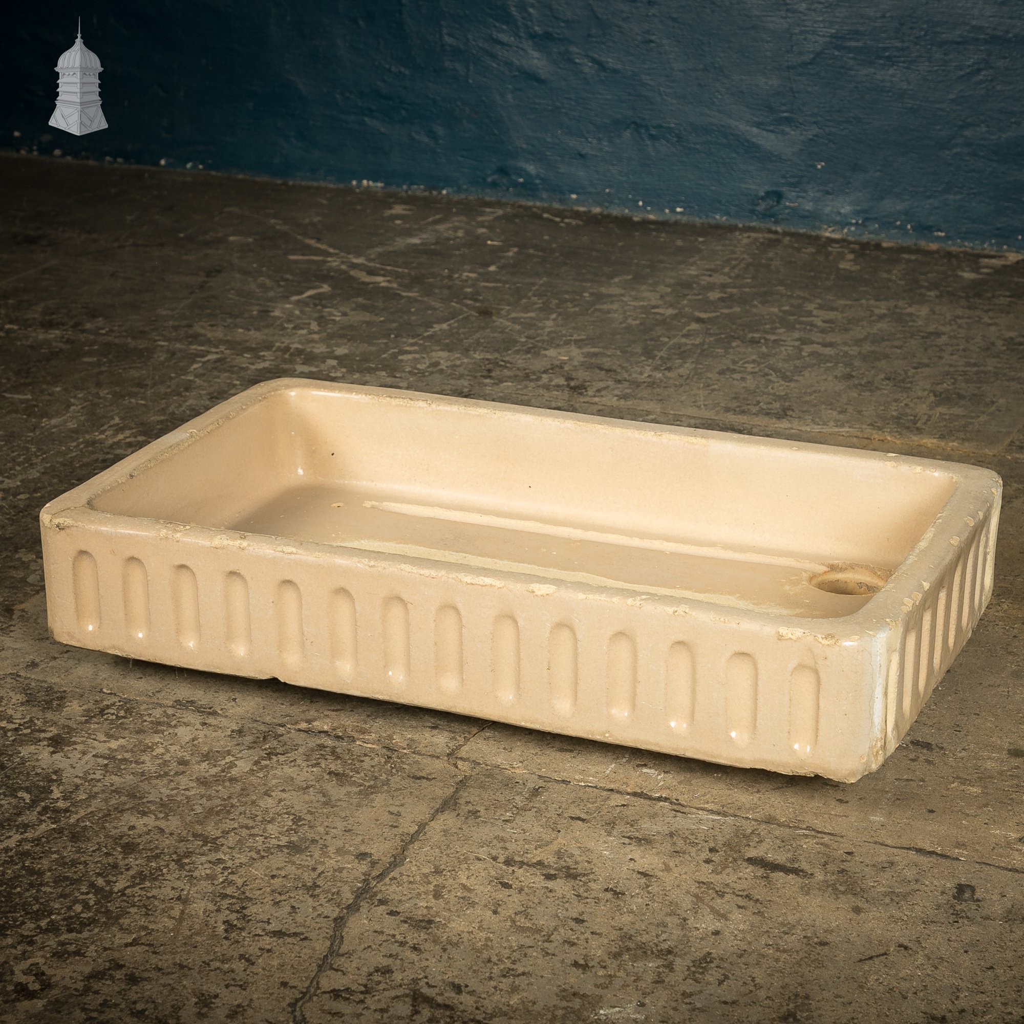 Georgian Cane Fluted Shallow Trough Sink with Worn Glazed Finish ...