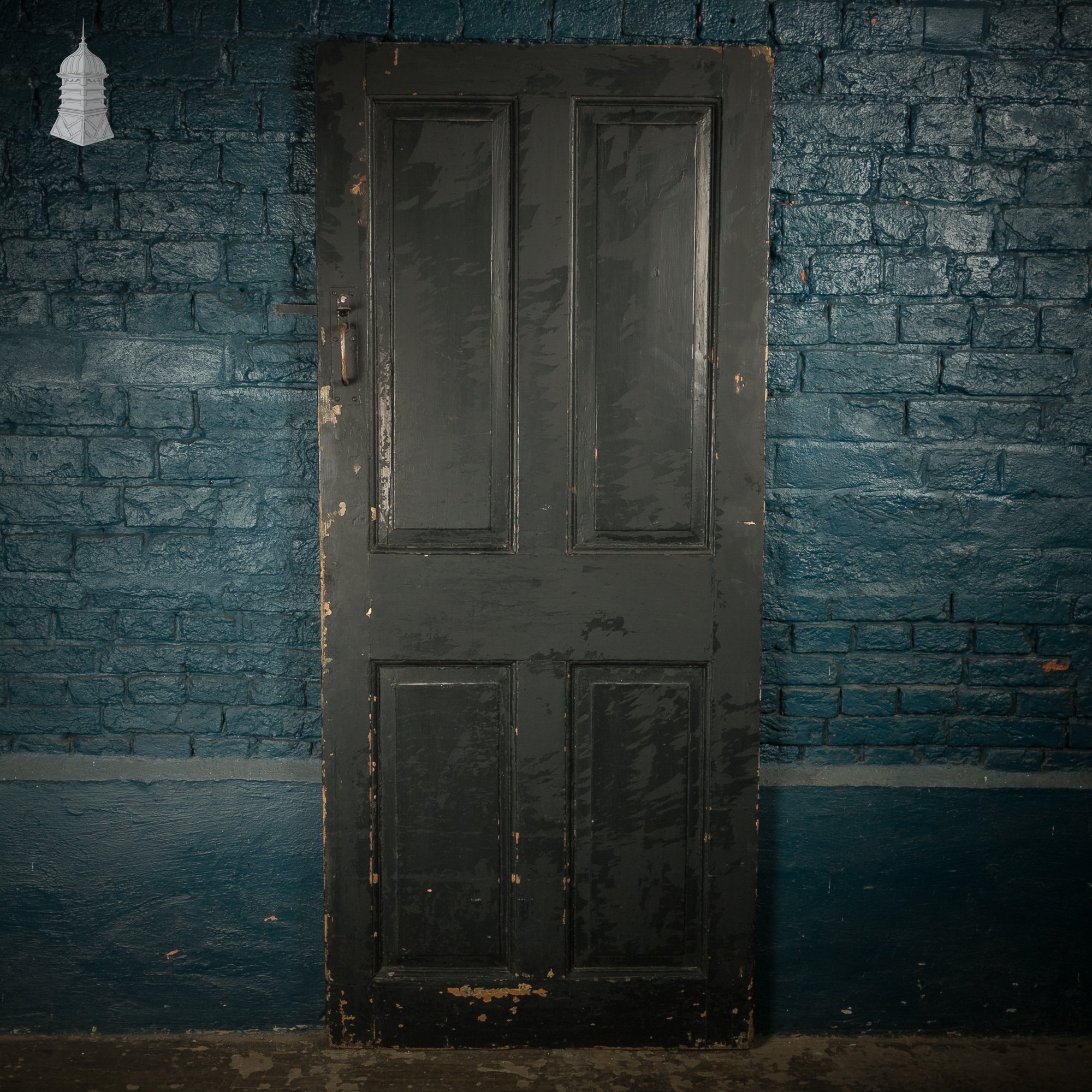 4-Panel Door, Distressed Black Painted Finish | Norfolk Reclamation