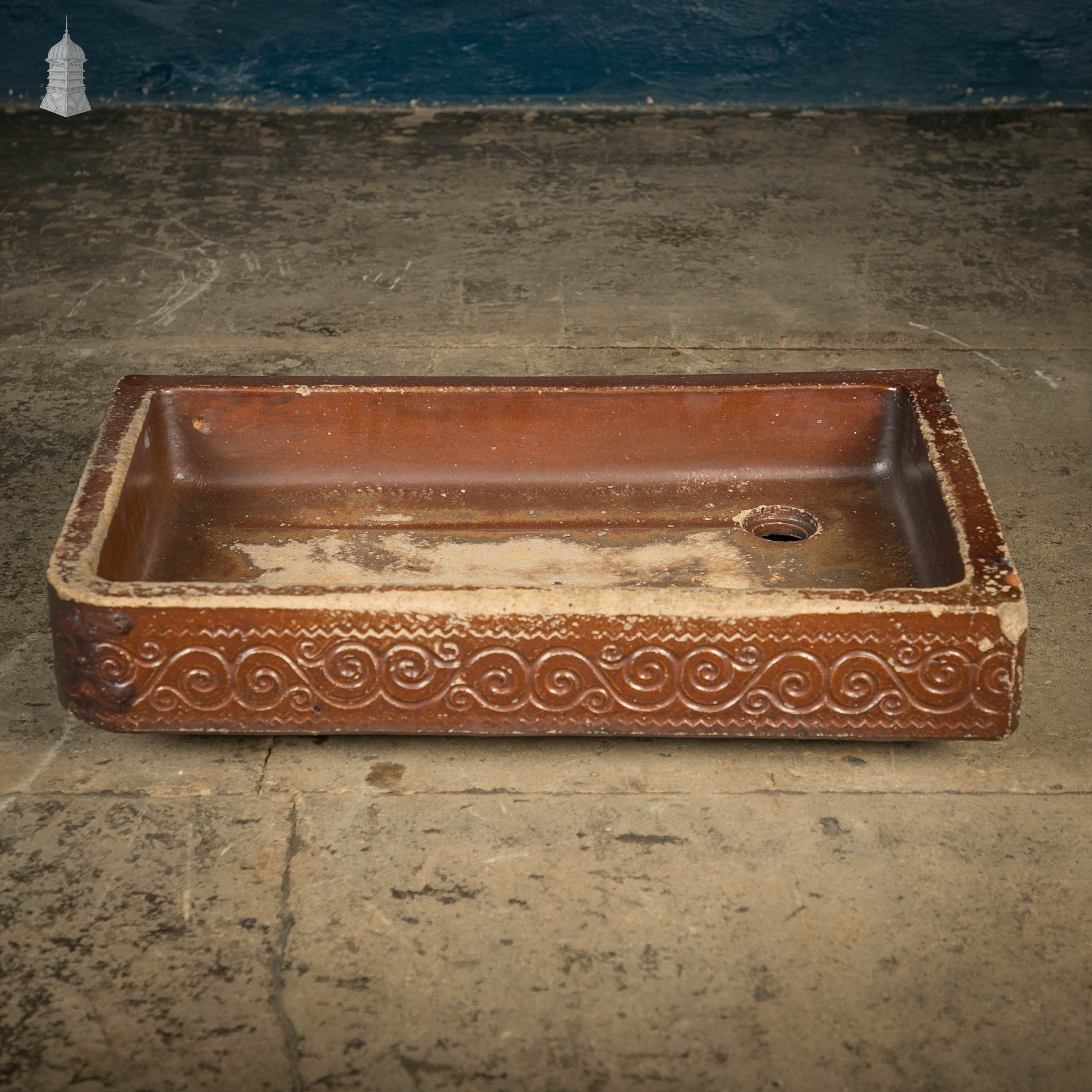 Shallow Trough Sink, 19th C Salt Glazed, Left Hand Return with ...
