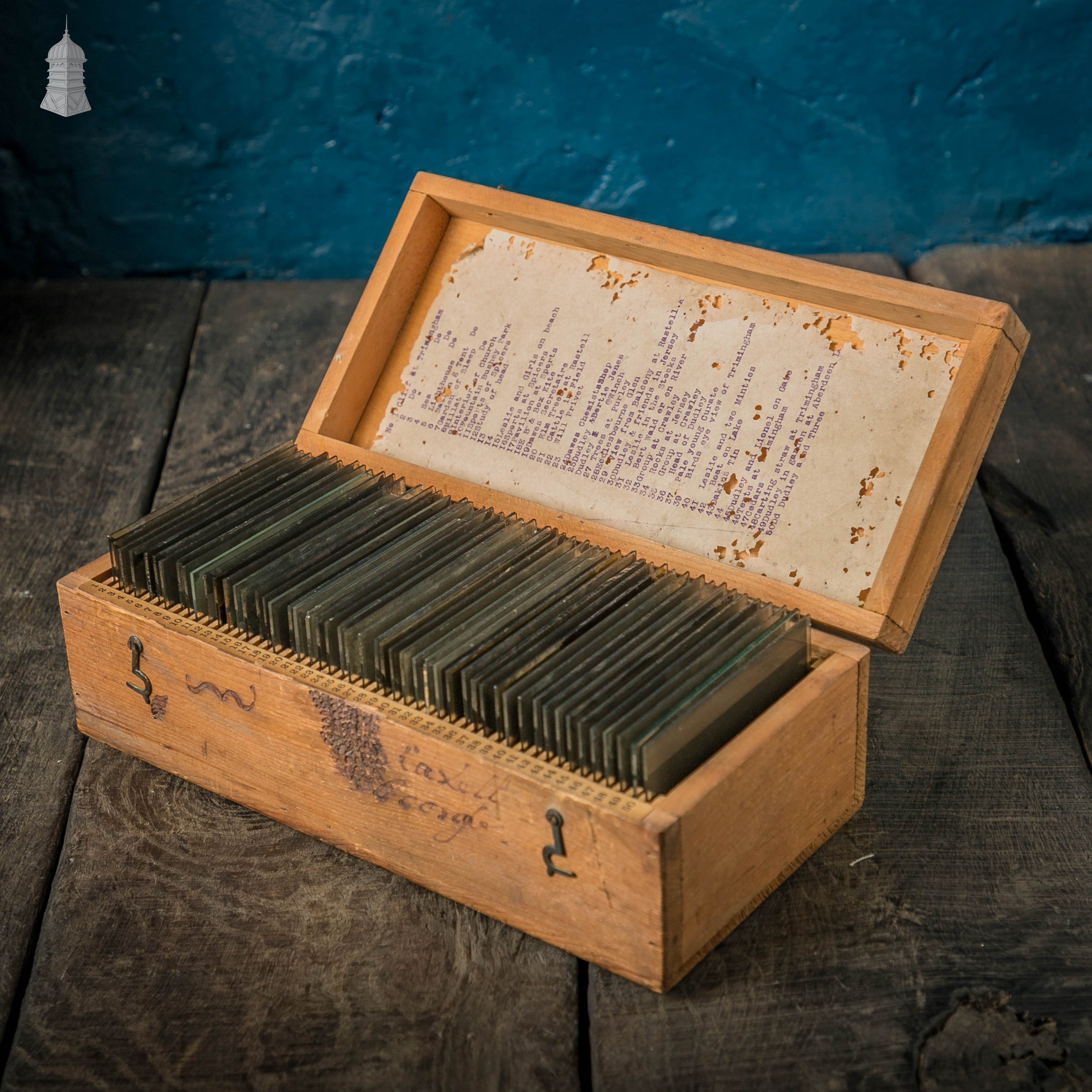 Victorian Glass Negatives in Pokerwork Box | Norfolk Reclamation