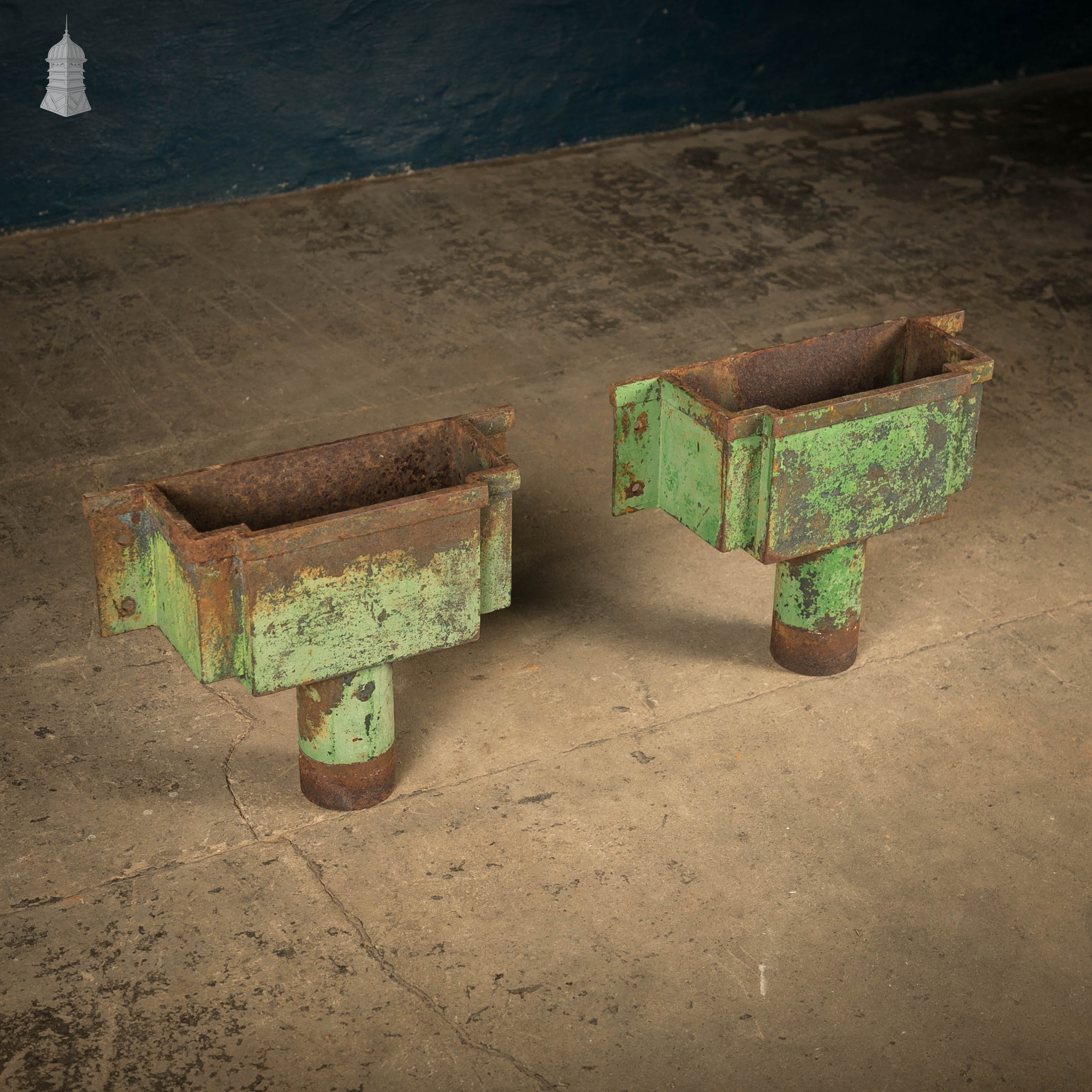 Deco Rain Hoppers, Pair of Cast Iron Head Boxes | Norfolk Reclamation