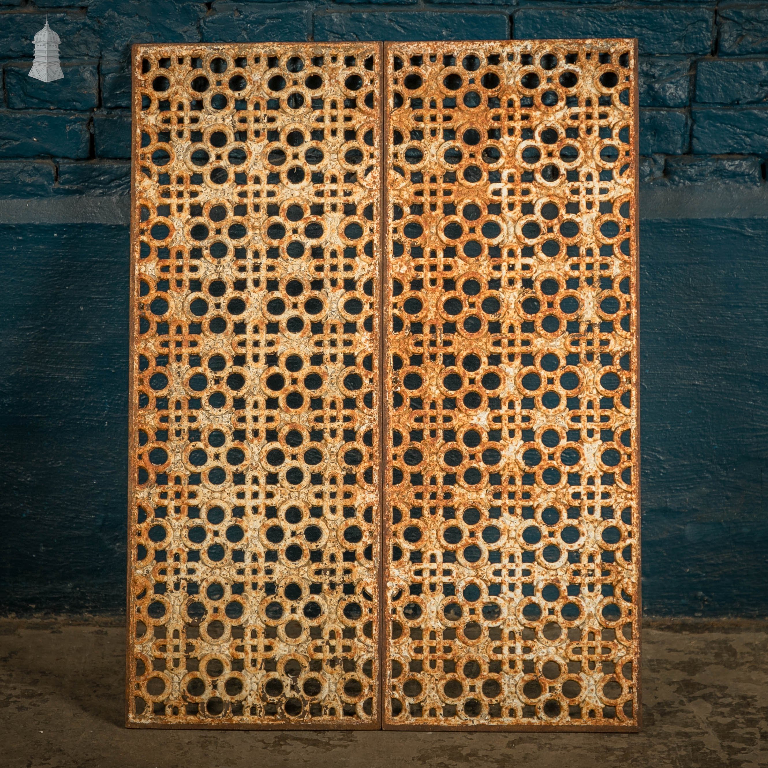 Cast Iron Grates, White Painted Geometric Design | Norfolk Reclamation