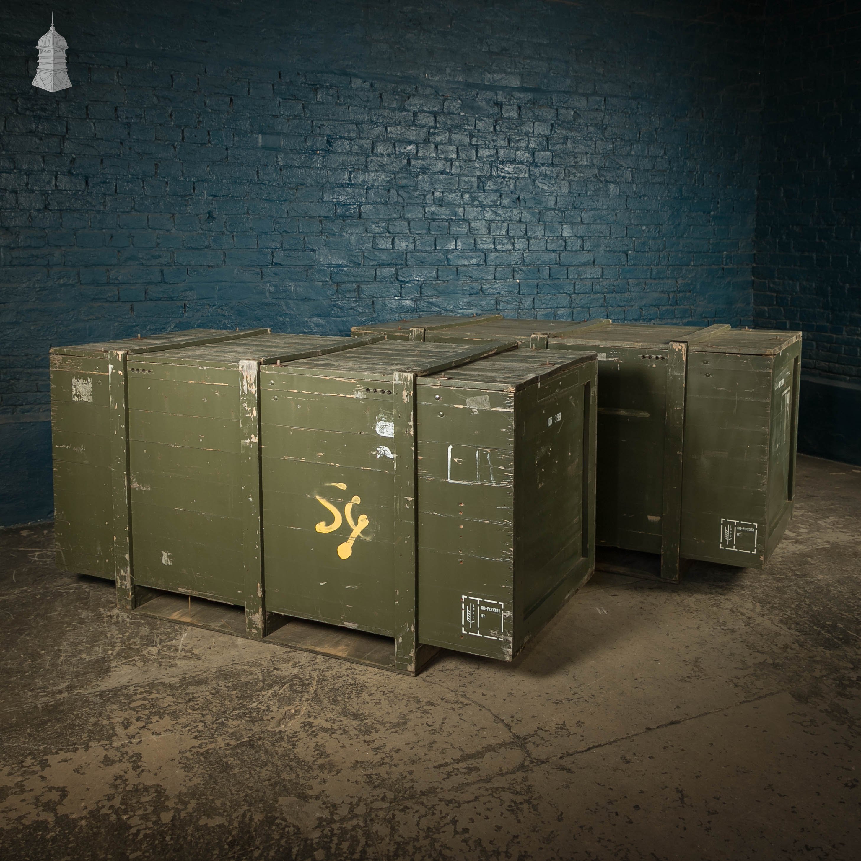 Military Shipping Crates, Pair of Green painted Wooden Aircraft Part ...