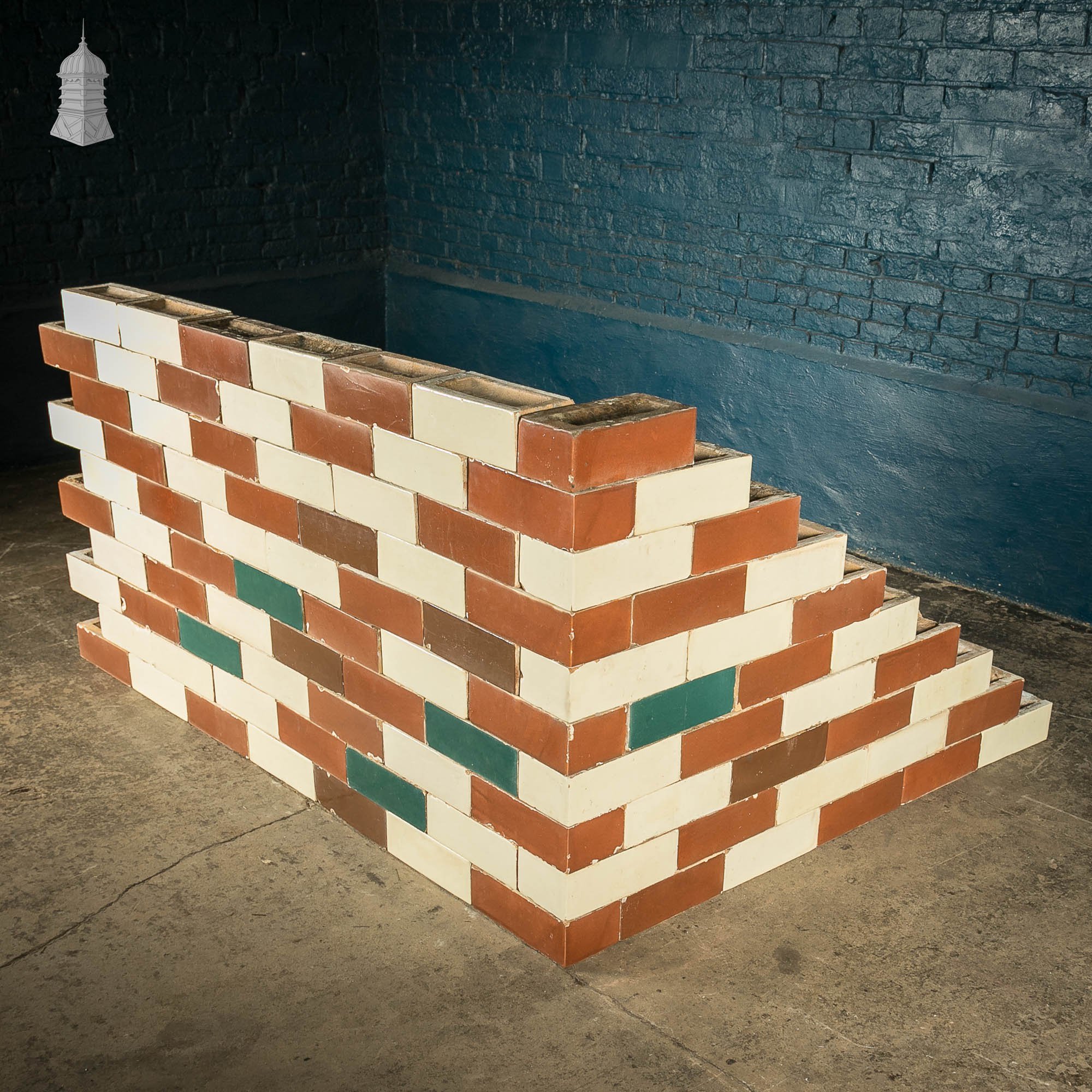 Glazed Bricks, White, Brown & Teal, Batch of 100 | Norfolk Reclamation