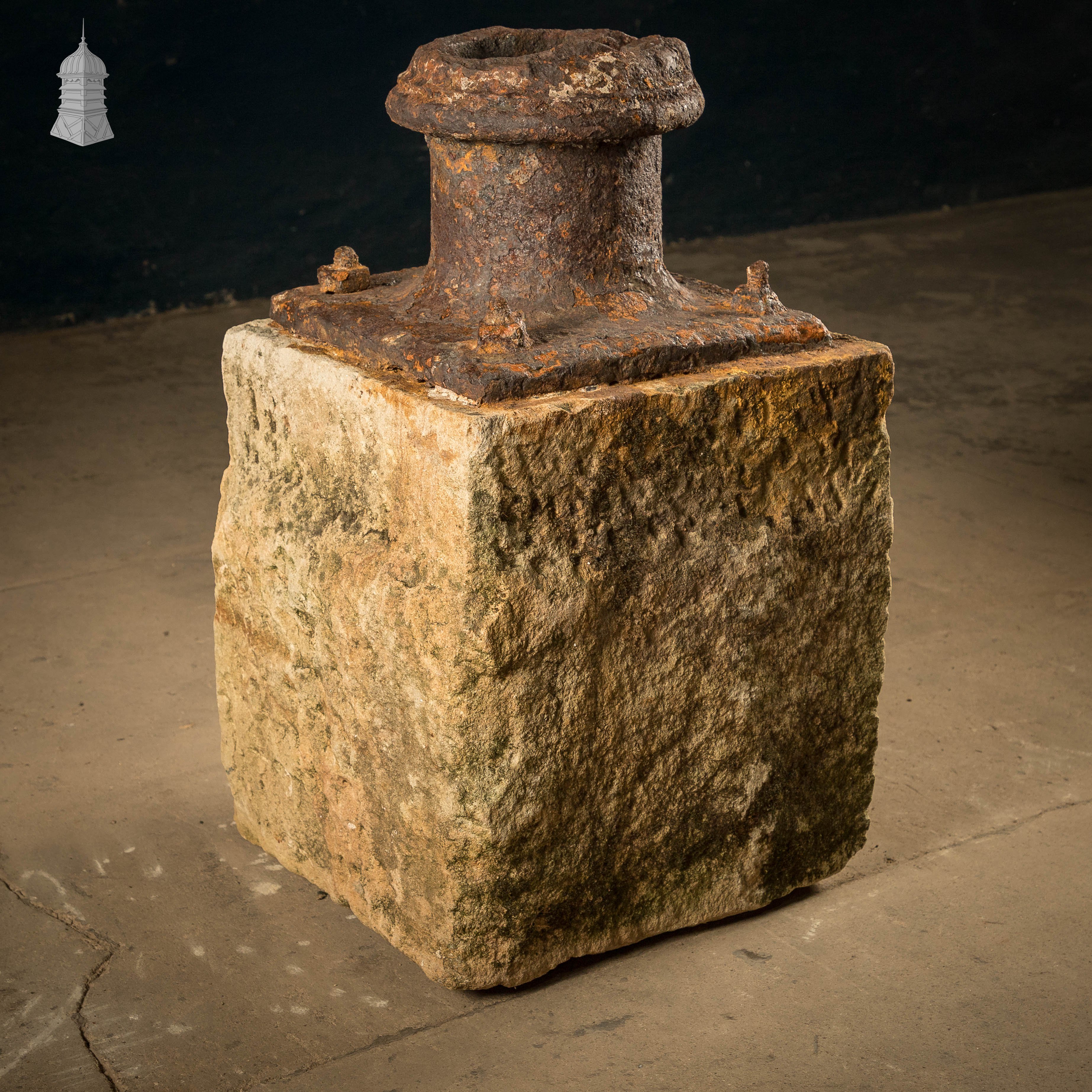 Stone Plinth Stanchion Base, Sandstone and Cast Iron | Norfolk Reclamation