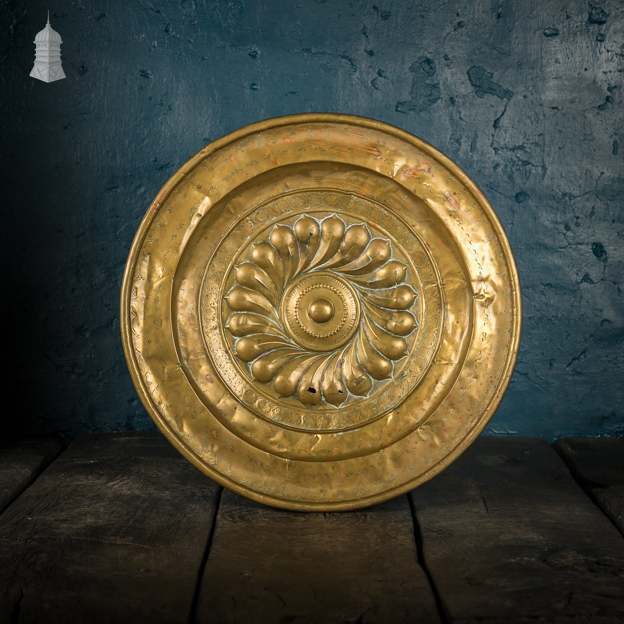Nuremberg Alms Dish, 17th C Brass, Raised Scalloped Centre and Rolled ...