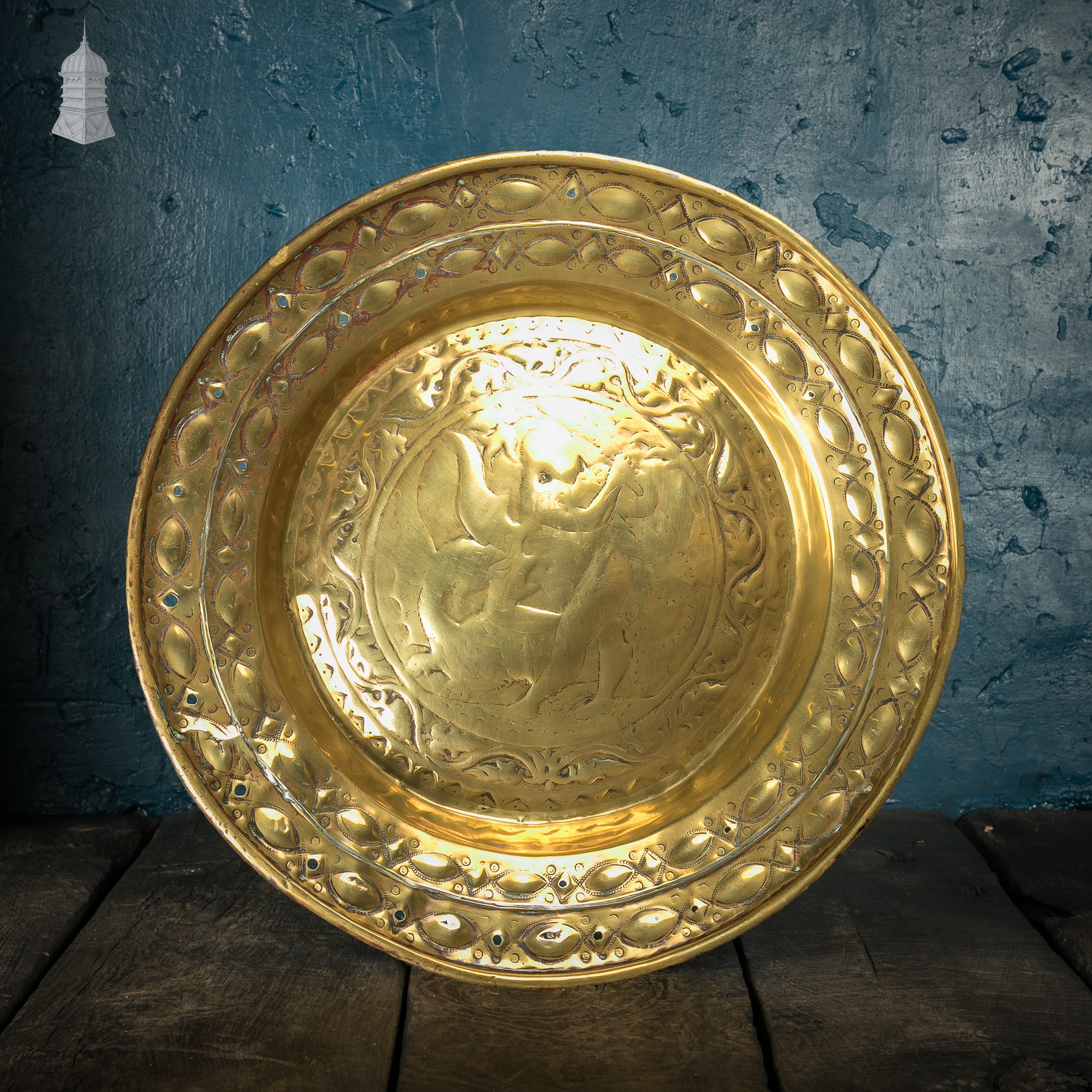 Brass Alms Plate, Rare St. George & Dragon design, 17th C European ...