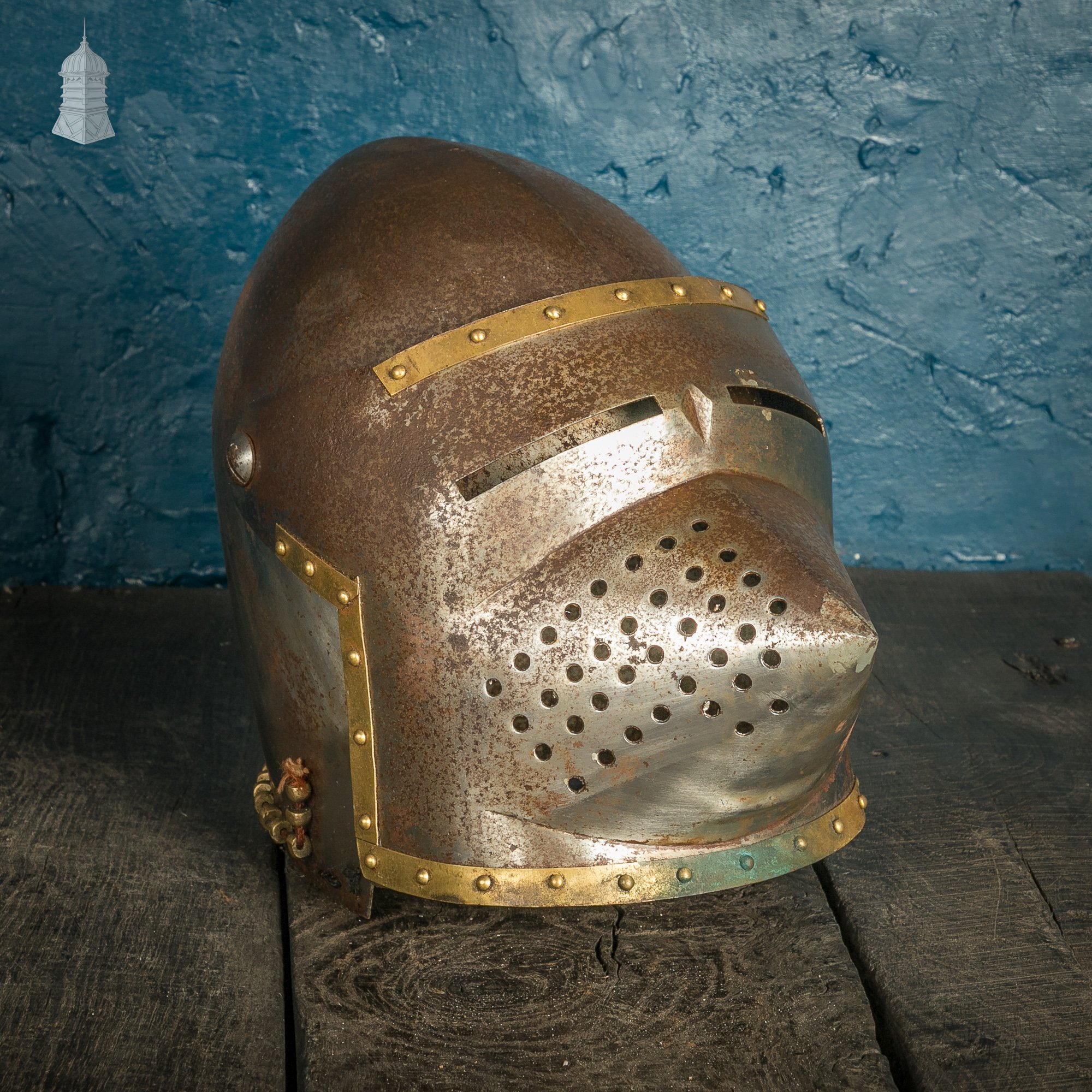 ‘Pig-face’ Bascinet Replica Knights Helmet, Steel and Brass | Norfolk ...