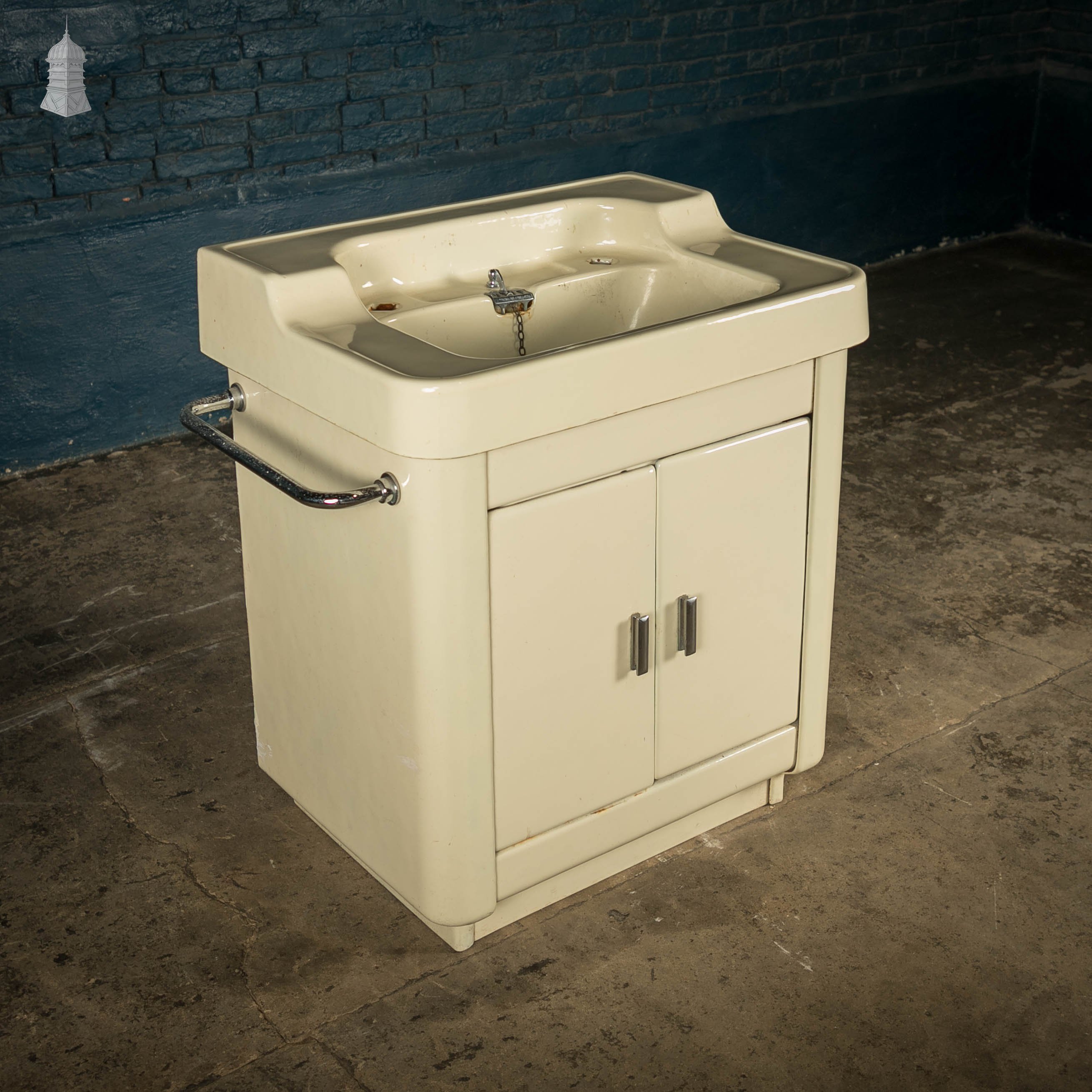 Enamelled Hand Basin, Cast Iron Mid Century Wash Hand Basin on Cupboard ...
