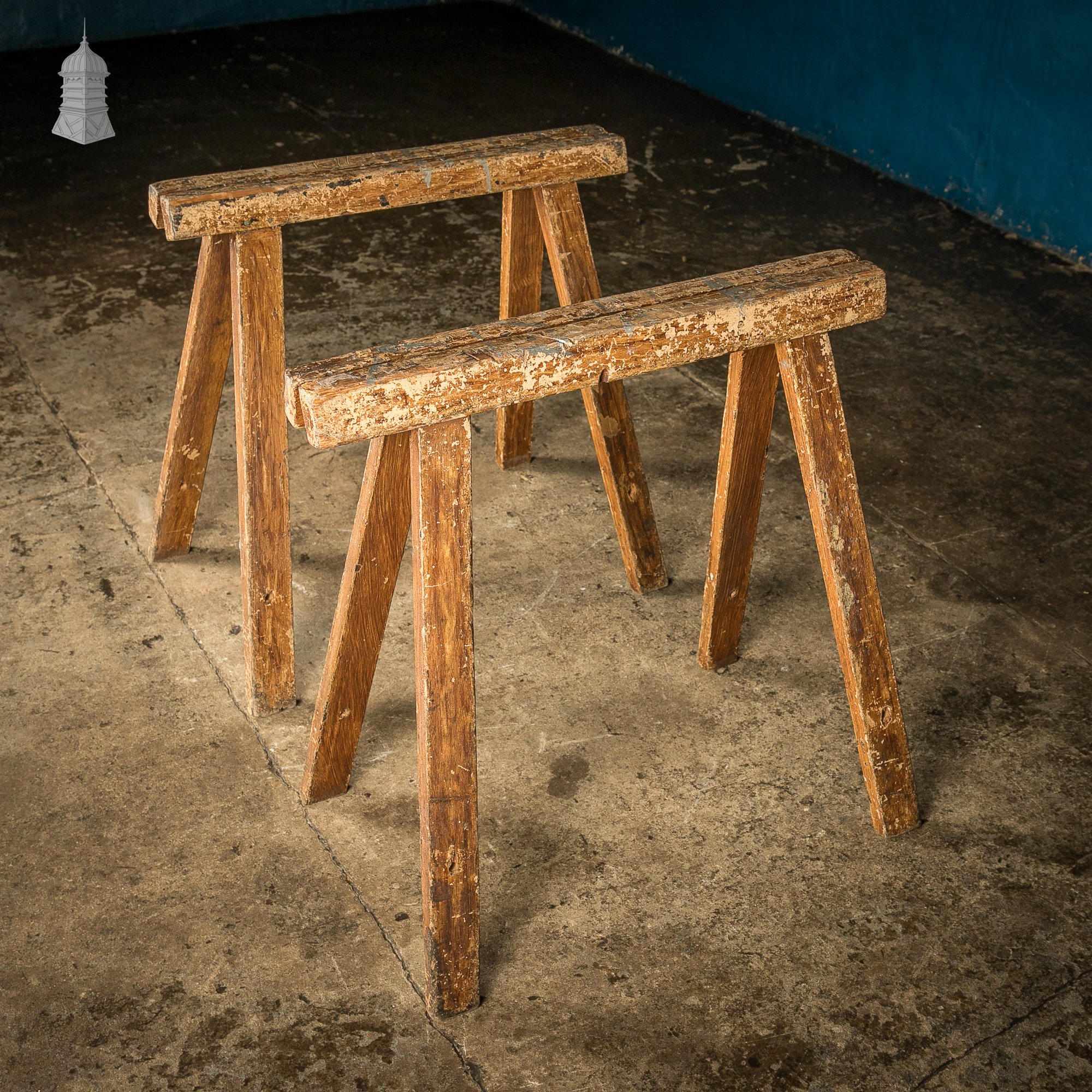 Trestle Coffin Stands, 19th C Distressed Pine Finish, Pair | Norfolk ...